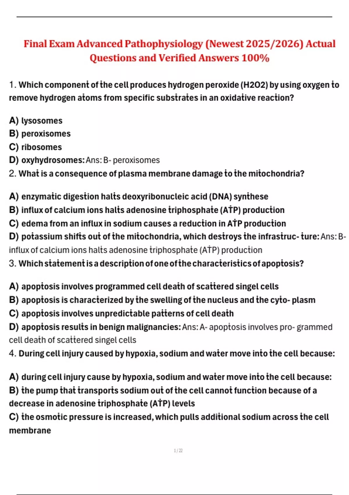 Final Exam – Advanced Pathophysiology | Actual Questions and 100% ...