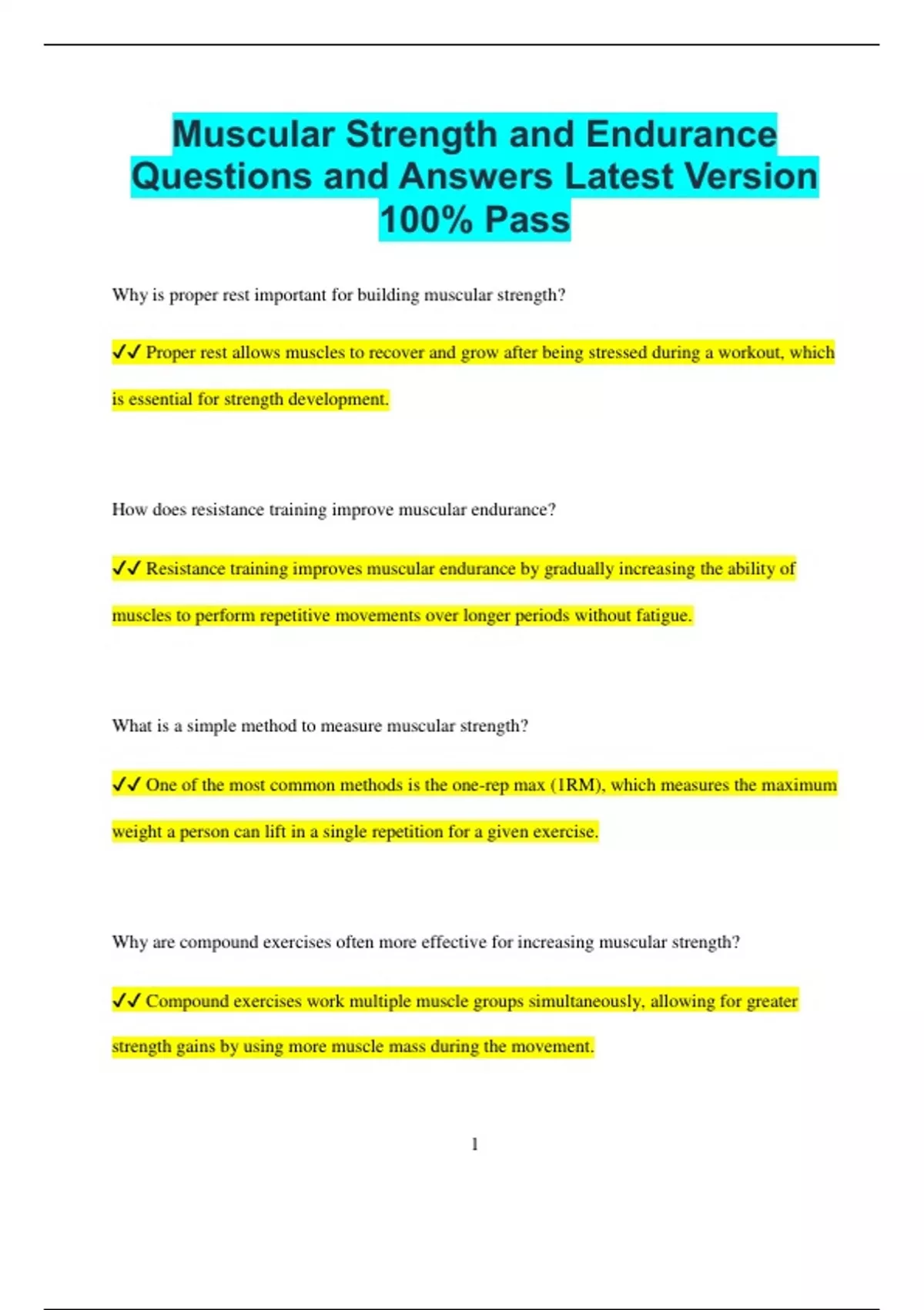 Muscular Strength and Endurance Questions and Answers Latest Version ...
