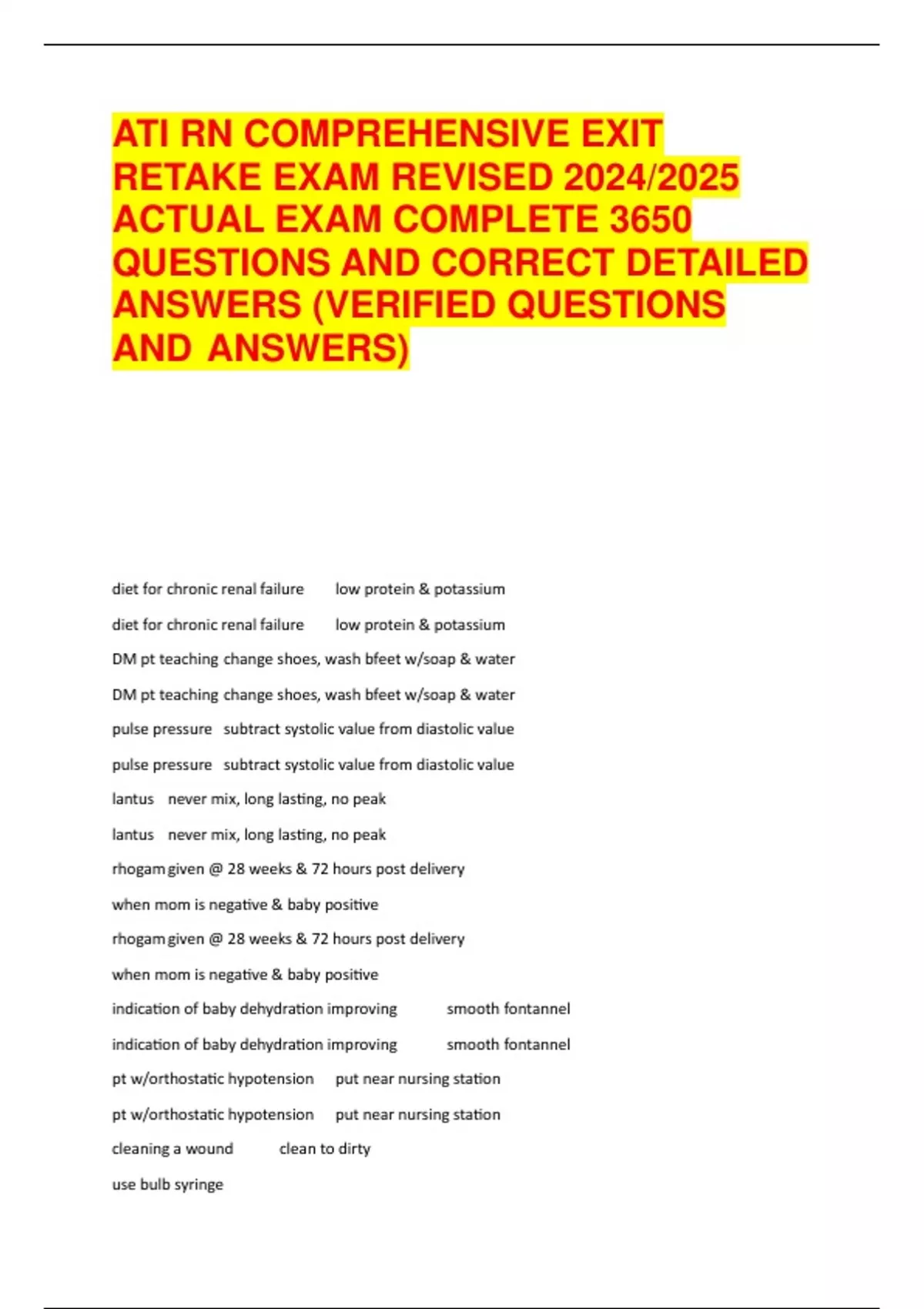 ATI RN COMPREHENSIVE EXIT RETAKE EXAM REVISED 2024/2025 ACTUAL EXAM ...