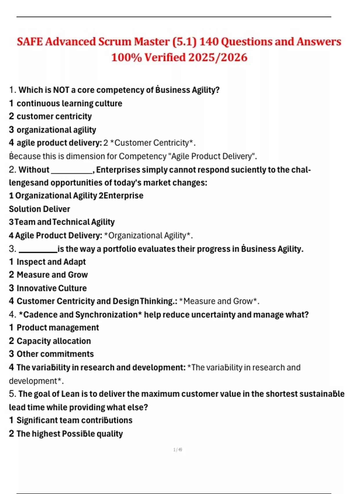 SAFe Advanced Scrum Master (5.1) – 140 Verified Questions and Answers ...