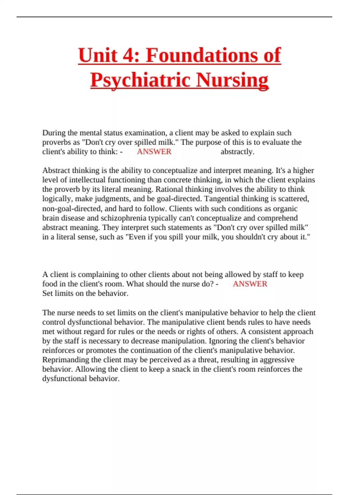 Unit 4: Foundations of Psychiatric Nursing - Foundations of Psychiatric ...