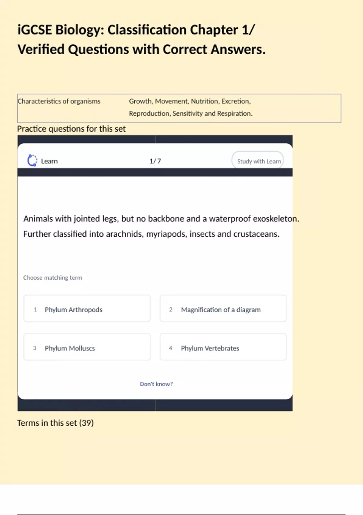 iGCSE Biology: Classification Chapter 1/ Verified Questions with ...