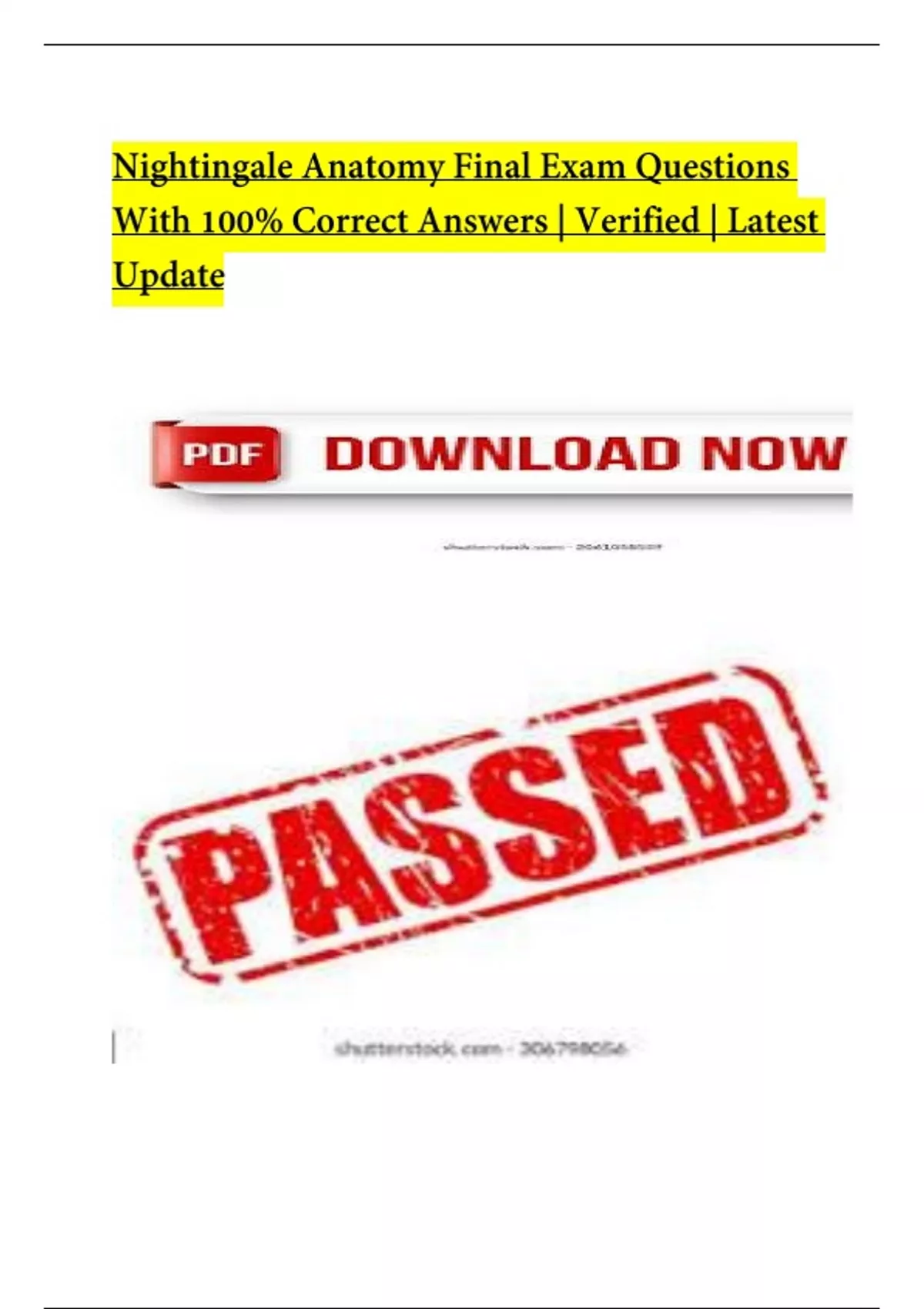 Nightingale Anatomy Final Exam Questions With 100% Correct Answers ...