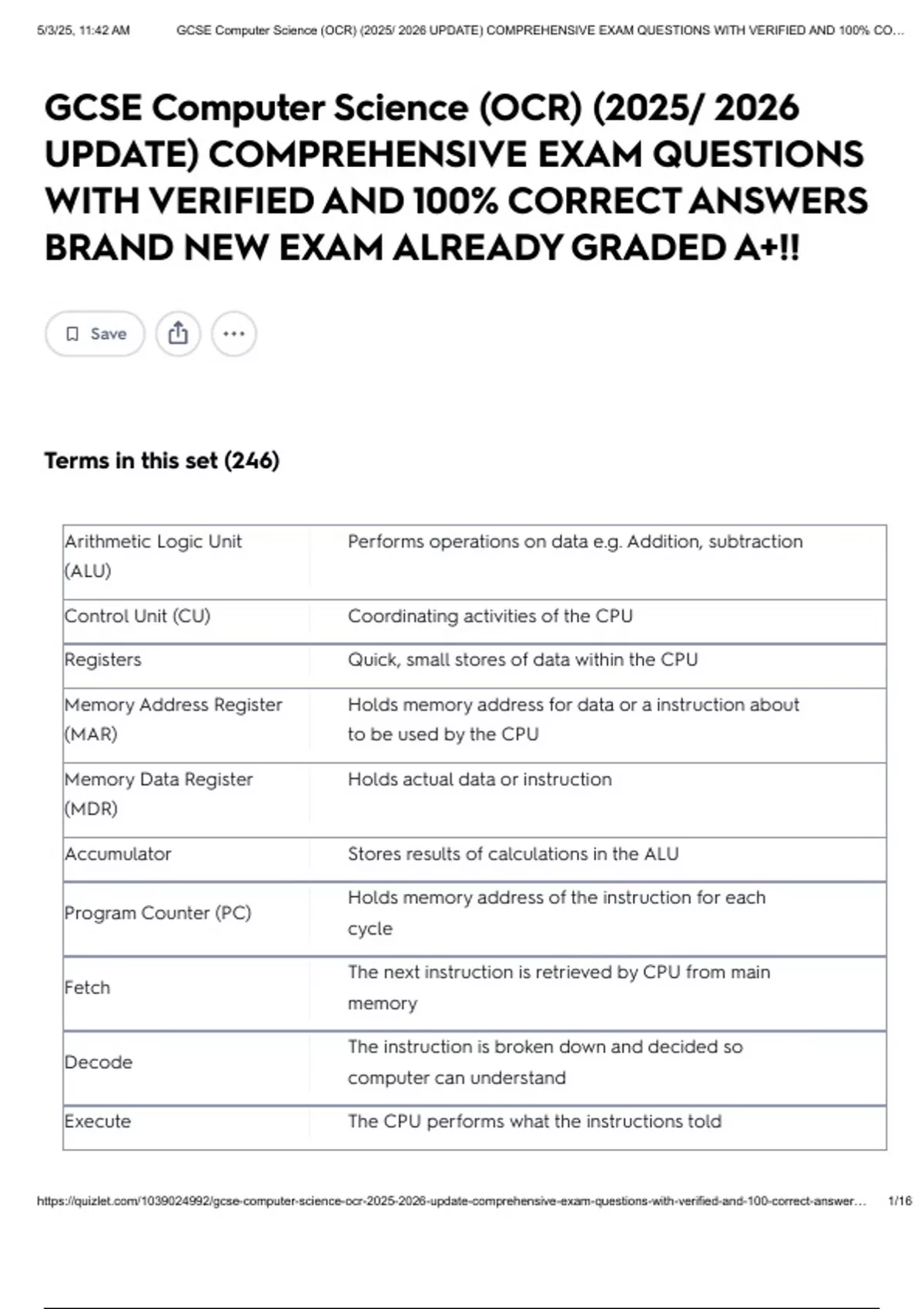GCSE Computer Science (OCR) (2025/ 2026 UPDATE) COMPREHENSIVE EXAM ...