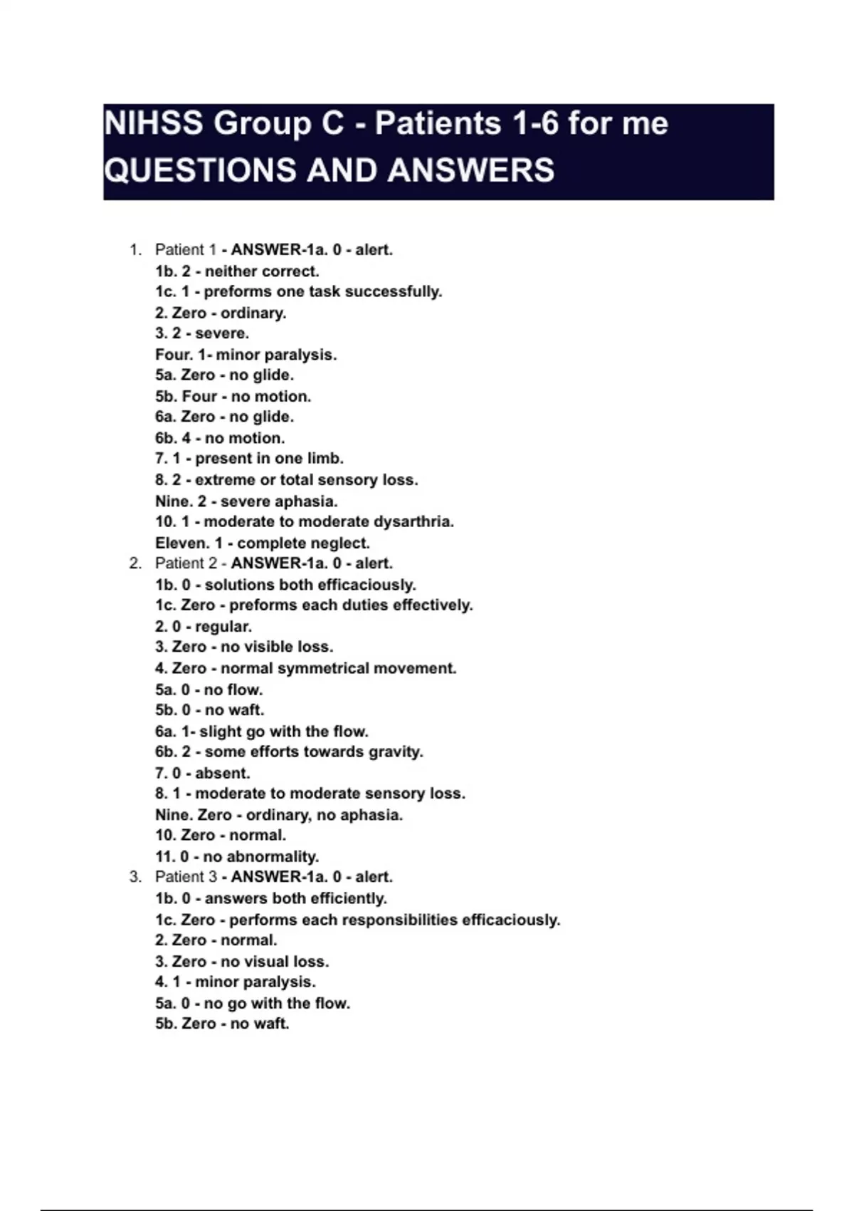 NIH/NIHSS STROKE SCALE GROUP TEST QUESTIONS AND ANSWERS - Stuvia US
