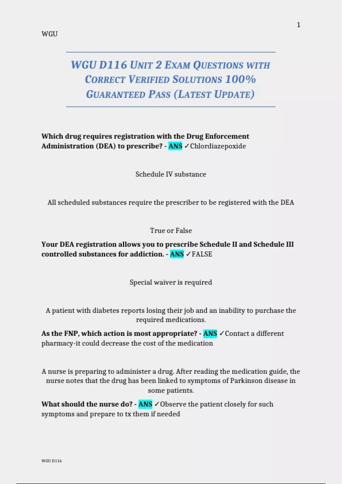 WGU D116 Unit 2 Exam Questions and Correct Verified Solutions | 100% ...