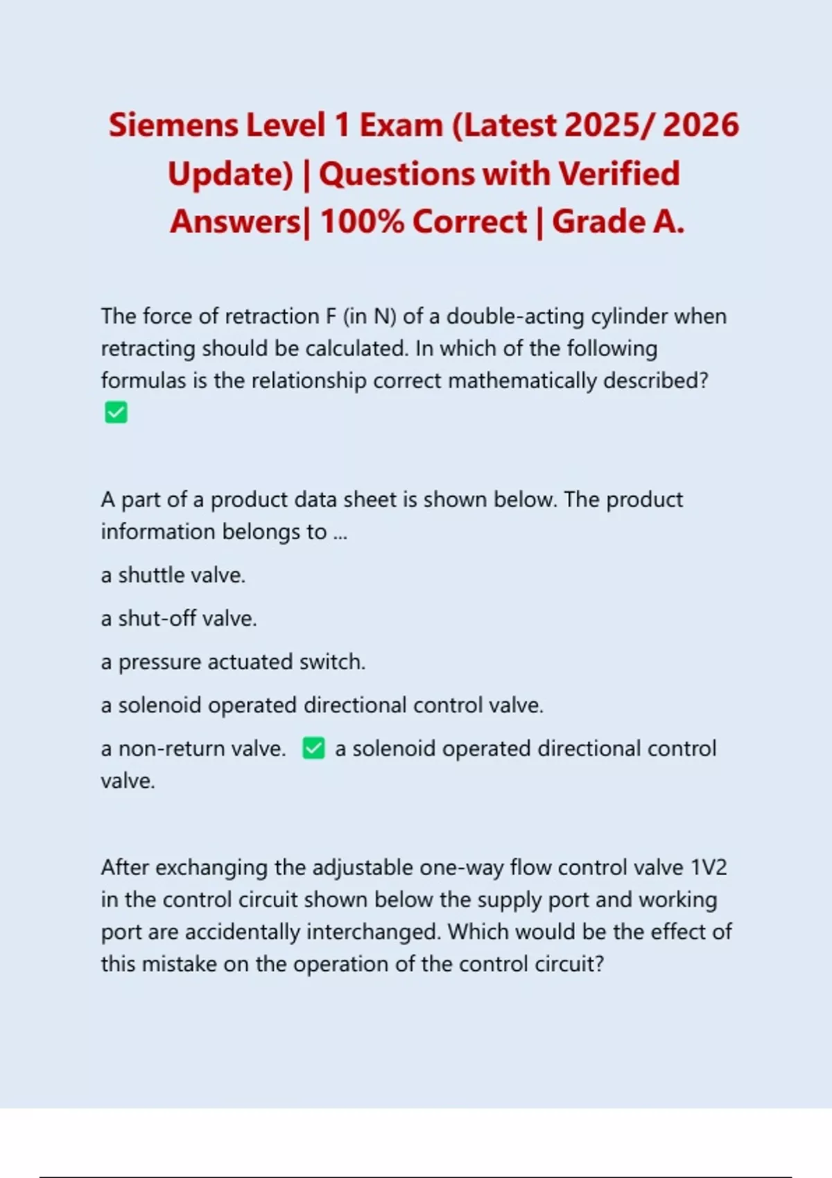Siemens Level 1 Exam (Latest 2025/ 2026 Update) | Questions with ...