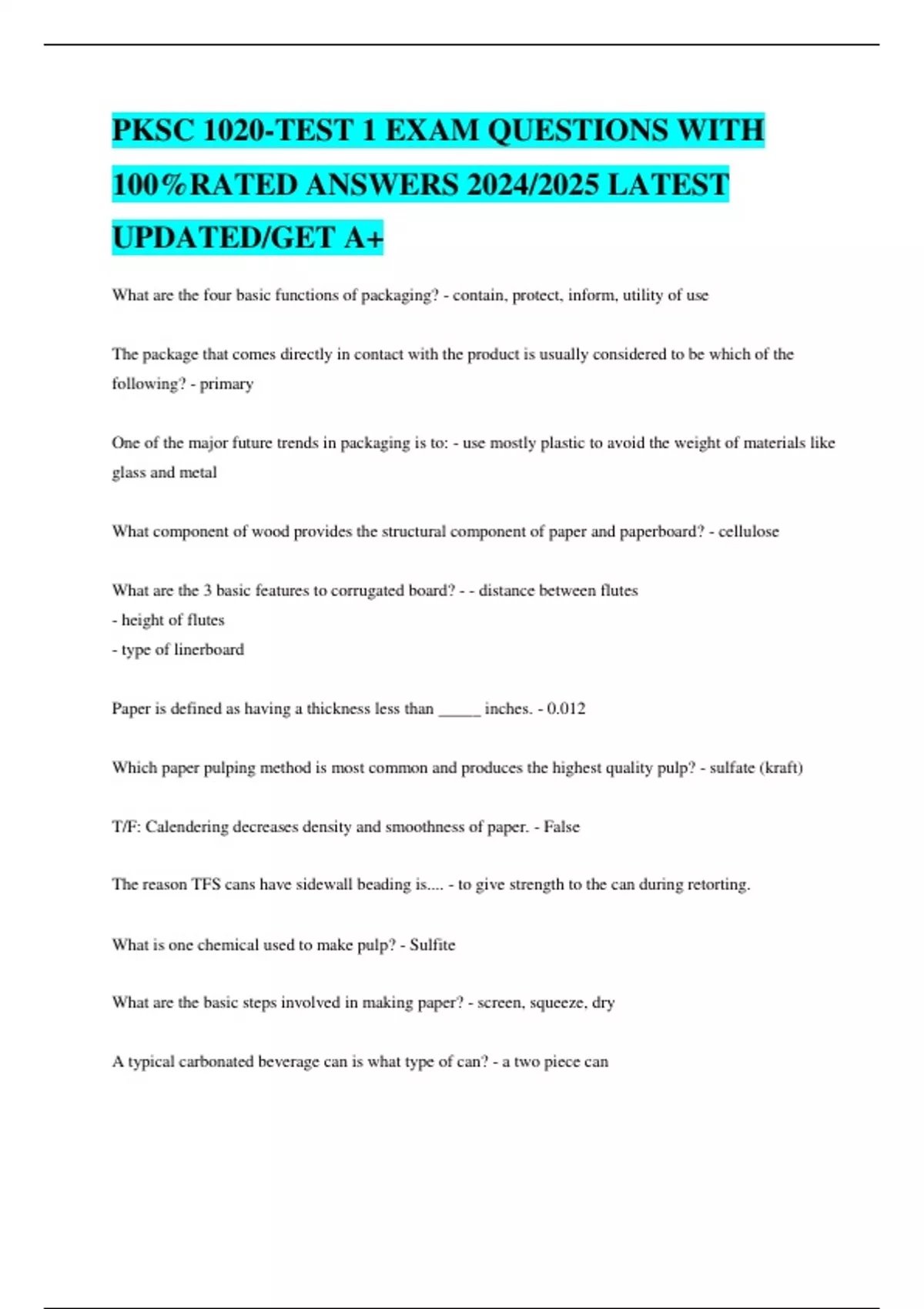 PKSC 1020-TEST 1 EXAM QUESTIONS WITH 100%RATED ANSWERS 2024/2025 LATEST ...