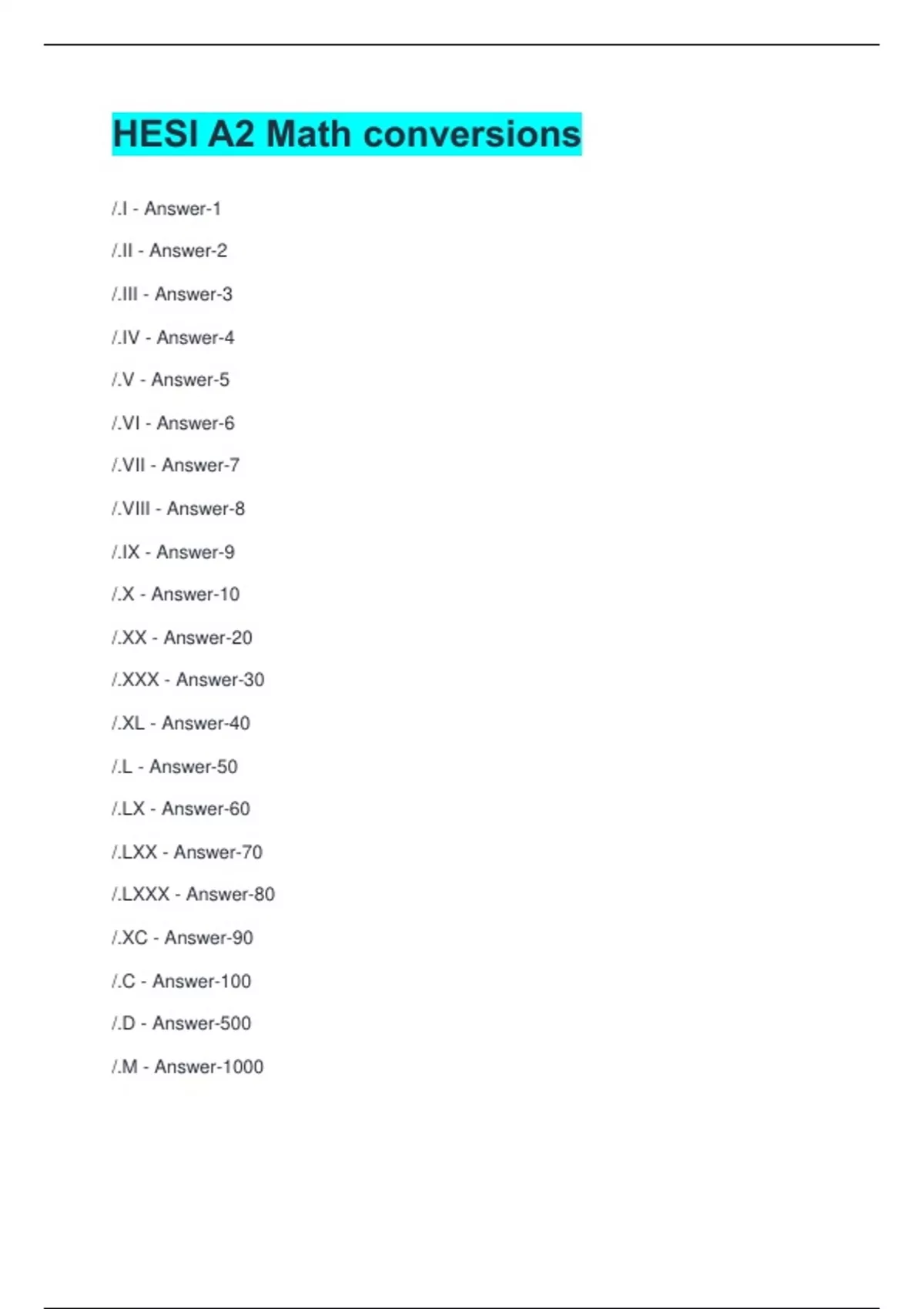 HESI A2 Math conversions - HESI A2 Math - Stuvia US