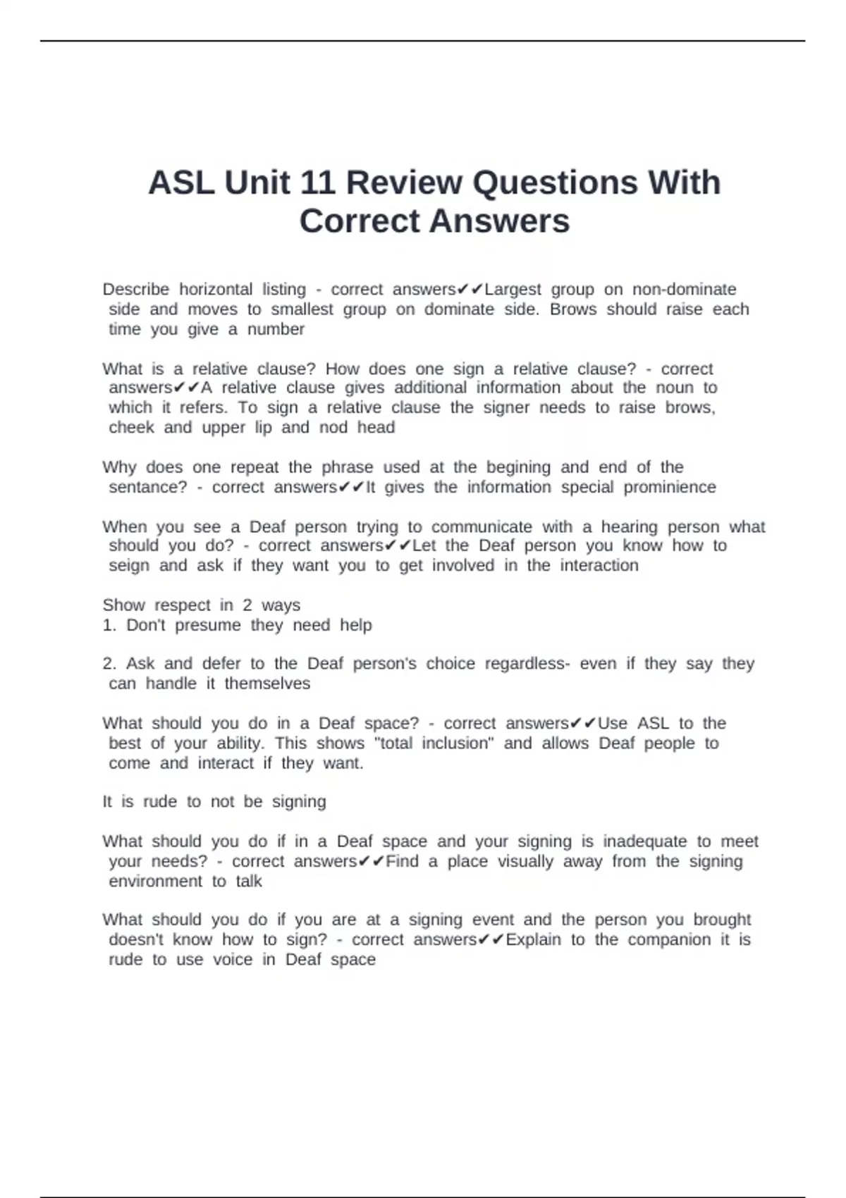 ASL Unit 11 Review Questions With Correct Answers - DLE 102 - Stuvia US