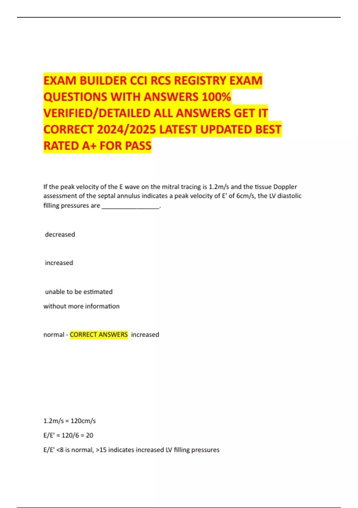 EXAM BUILDER CCI RCS REGISTRY EXAM QUESTIONS WITH ANSWERS 100% VERIFIED ...