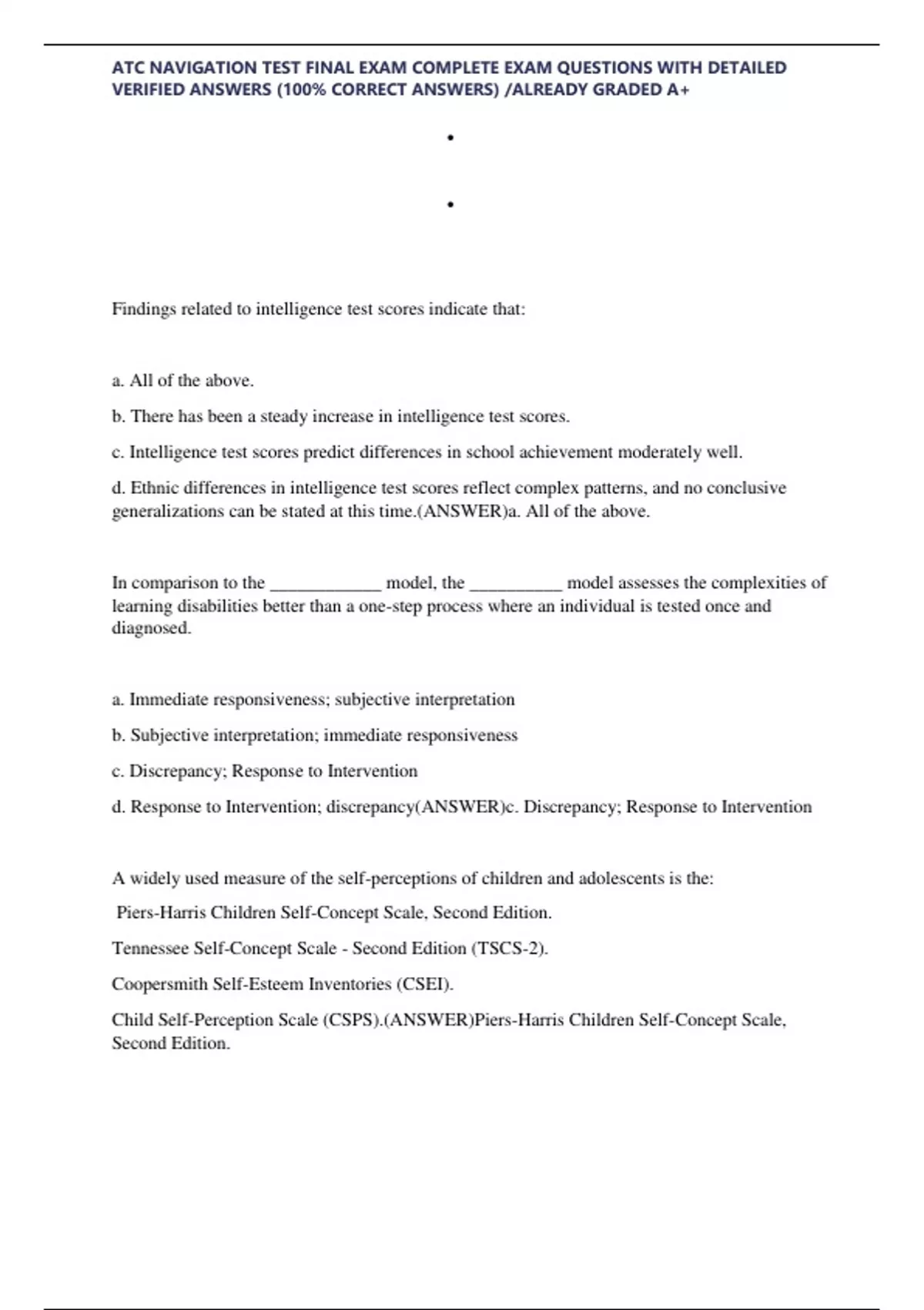 ATC NAVIGATION TEST FINAL EXAM COMPLETE EXAM QUESTIONS WITH DETAILED ...