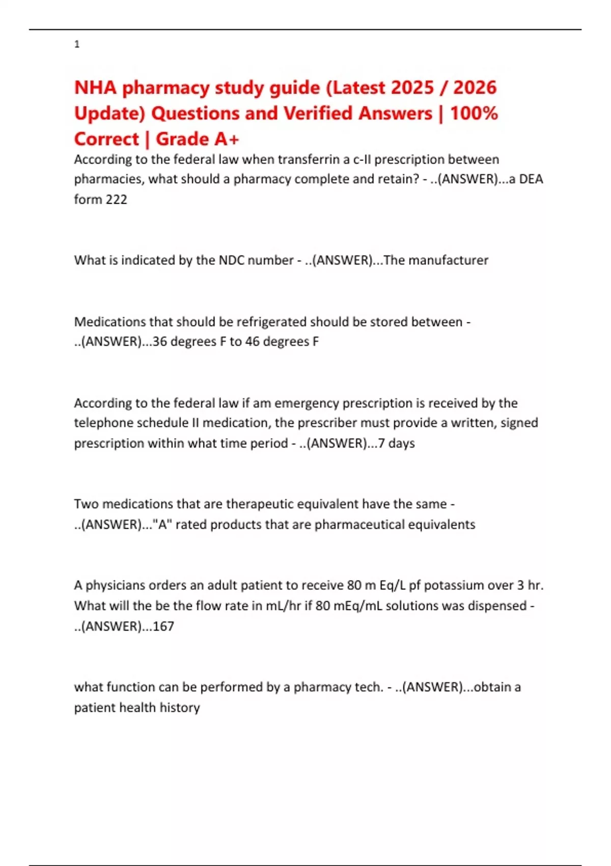 NHA pharmacy study guide (Latest 2025 / 2026 Update) Questions and ...