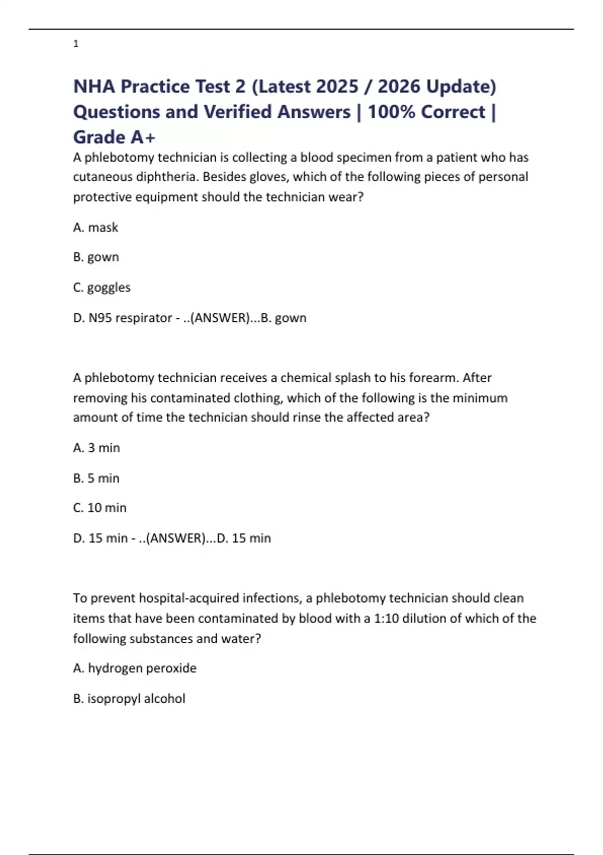 NHA Practice Test 2 (Latest 2025 / 2026 Update) Questions and Verified ...