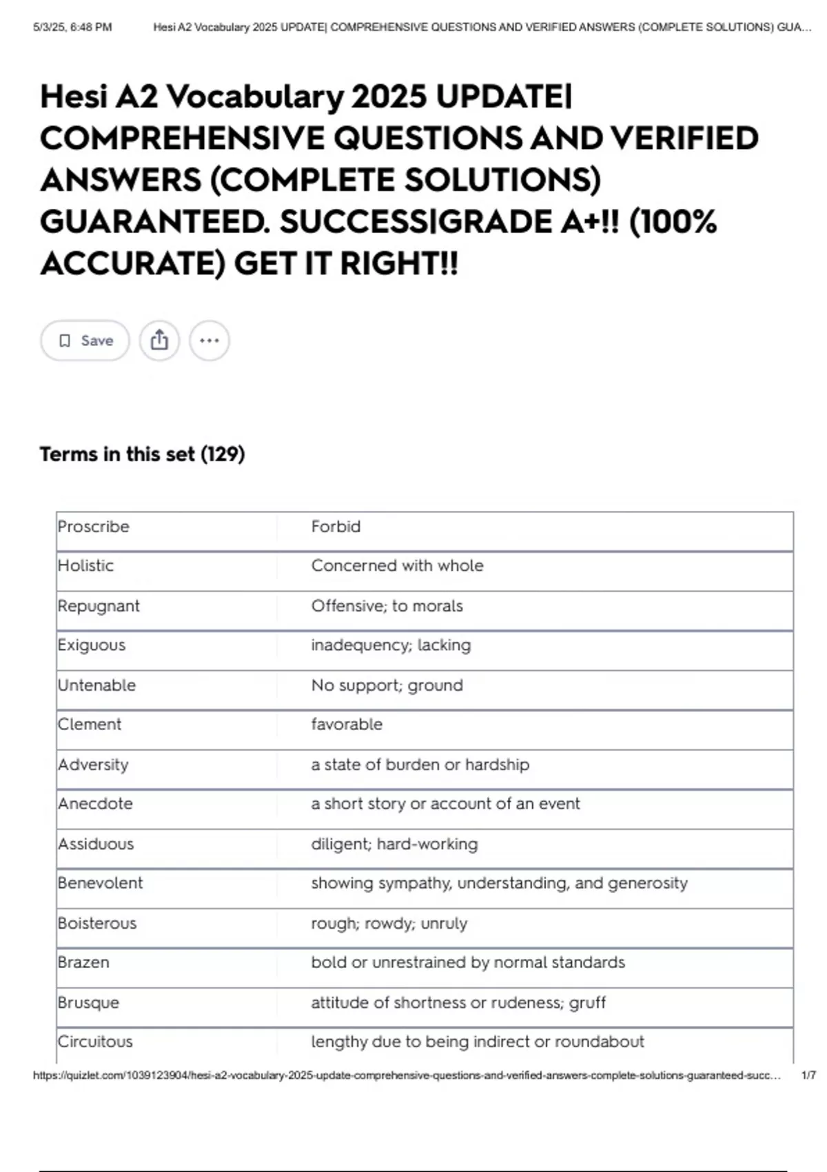 Hesi A2 Vocabulary 2025 UPDATE| COMPREHENSIVE QUESTIONS AND VERIFIED ANSWERS (COMPLETE SOLUTIONS ...
