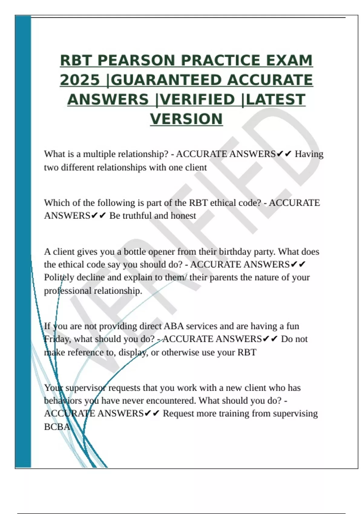 RBT PEARSON PRACTICE EXAM 2025 |GUARANTEED ACCURATE ANSWERS |VERIFIED ...