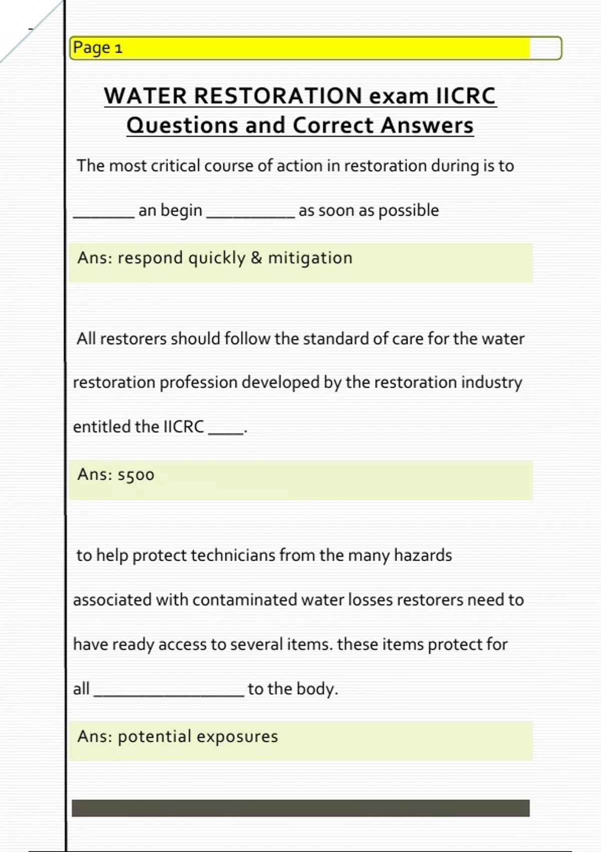 WATER RESTORATION exam IICRC Questions and Correct Answers - WATER ...
