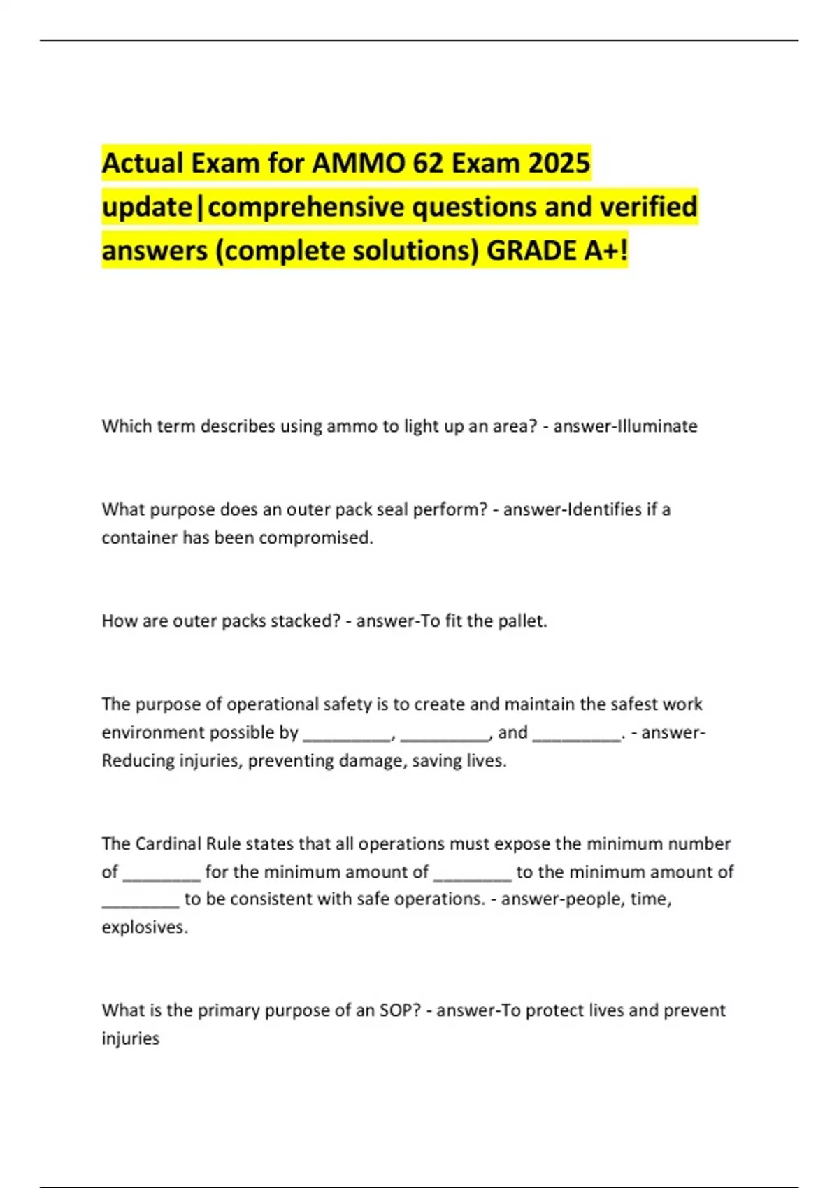 Actual Exam for AMMO 62 Exam 2025 update|comprehensive question ...