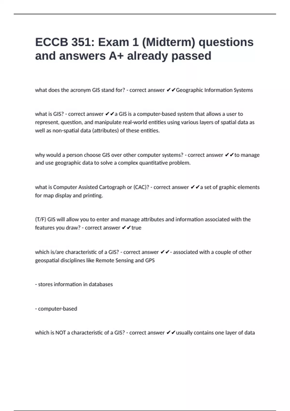 ECCB 351: Exam 1 (Midterm) questions and answers A+ already passed ...