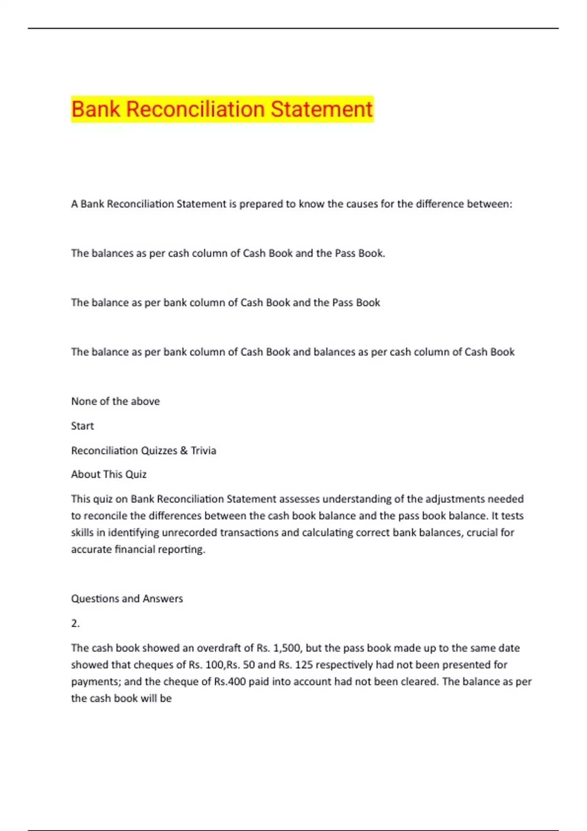 Principles of Accounts – Bank Reconciliation Statement | Bishop Anstey ...