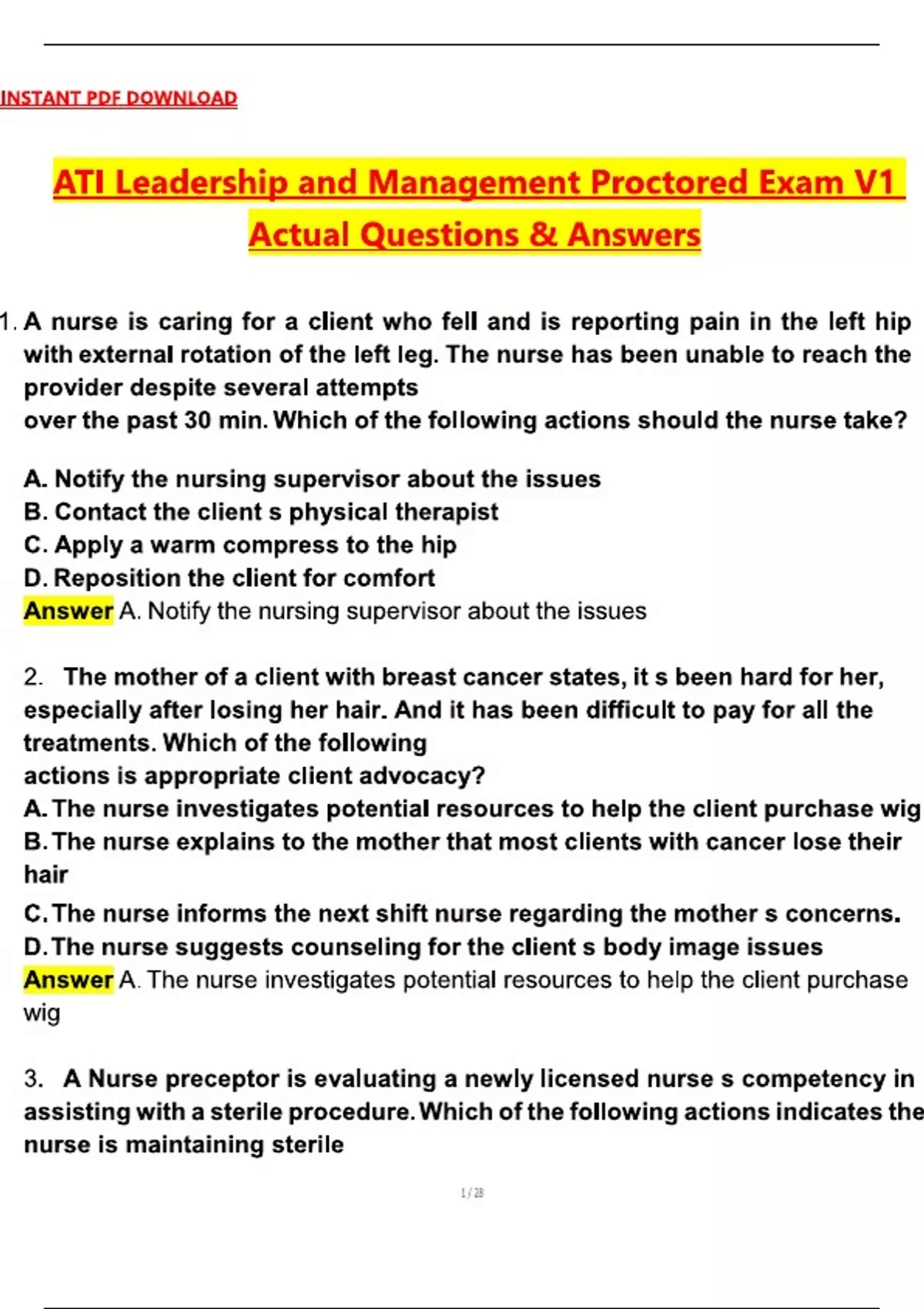 ATI Leadership and Management Proctored Exam V1 Updated 2025 Actual ...