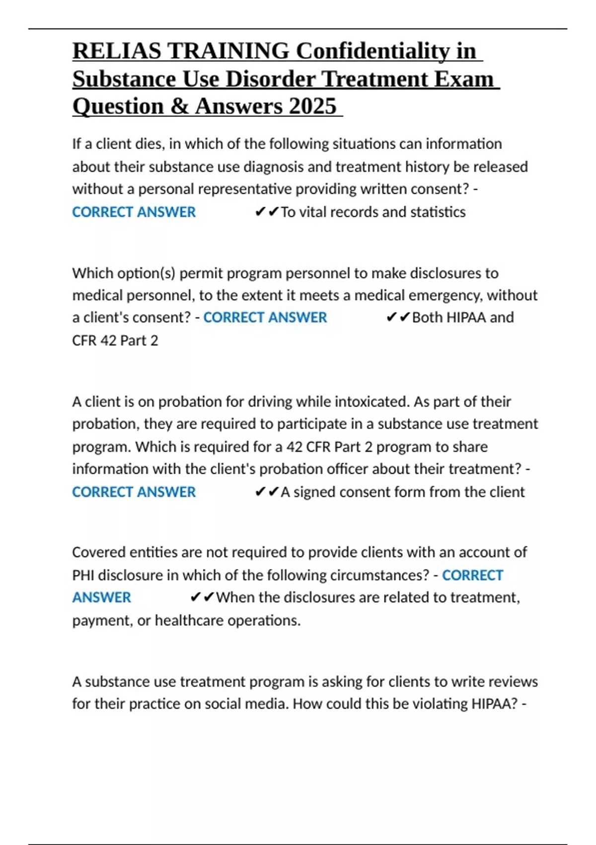 RELIAS TRAINING Confidentiality in Substance Use Disorder Treatment ...
