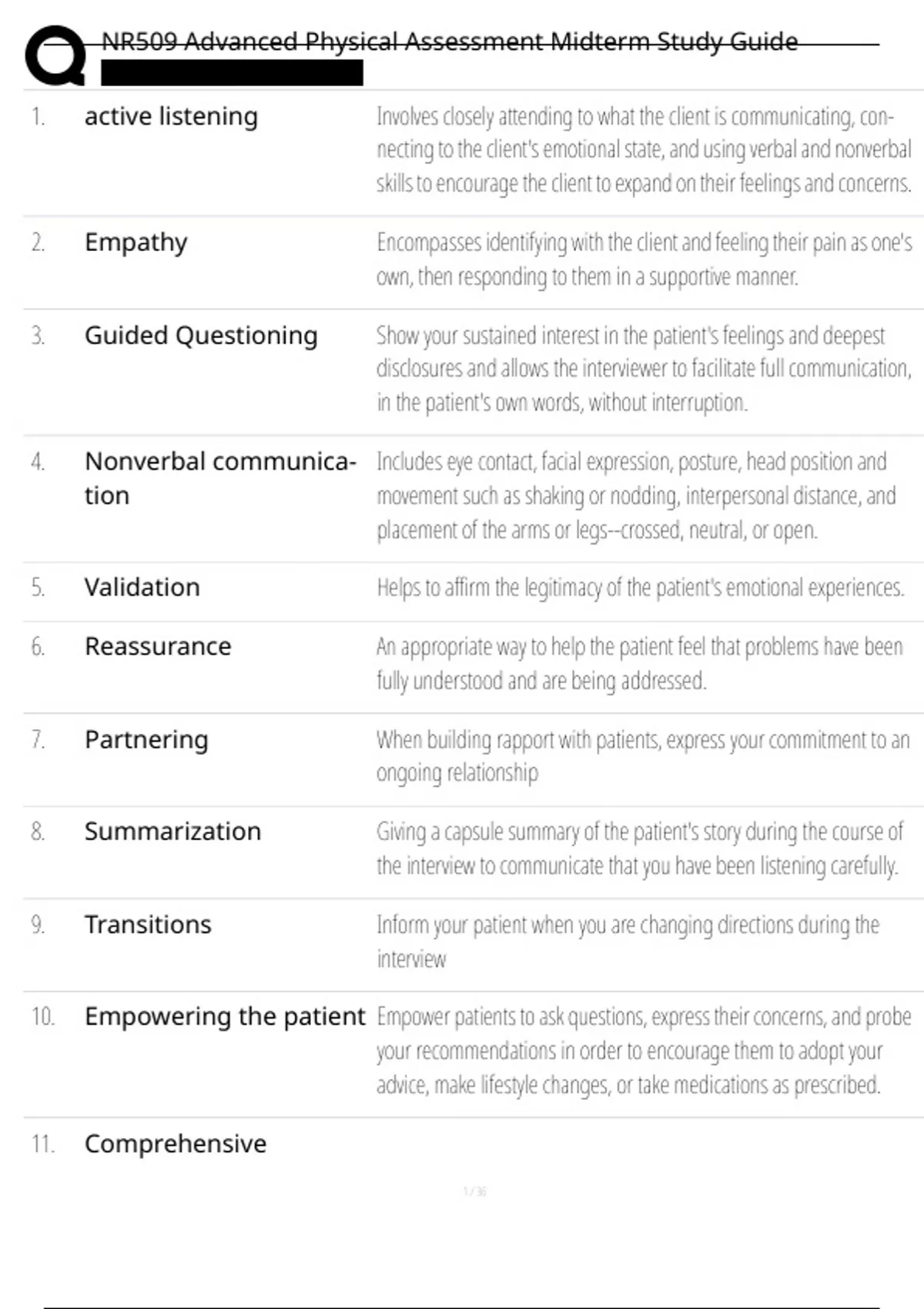 ADVANCED PHYSICAL ASSESSMENT REVIEW NR509 MIDTERM COMPREHENSIVE ...