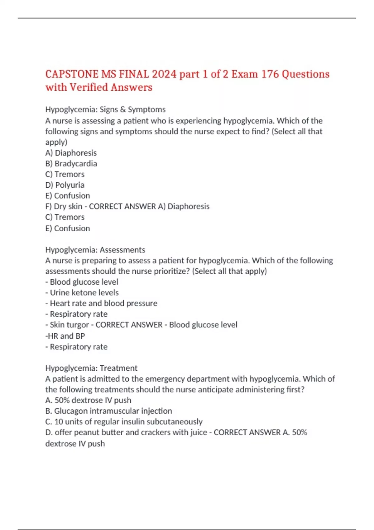 CAPSTONE MS FINAL 2024 part 1 of 2 Exam 176 Questions with Verified ...