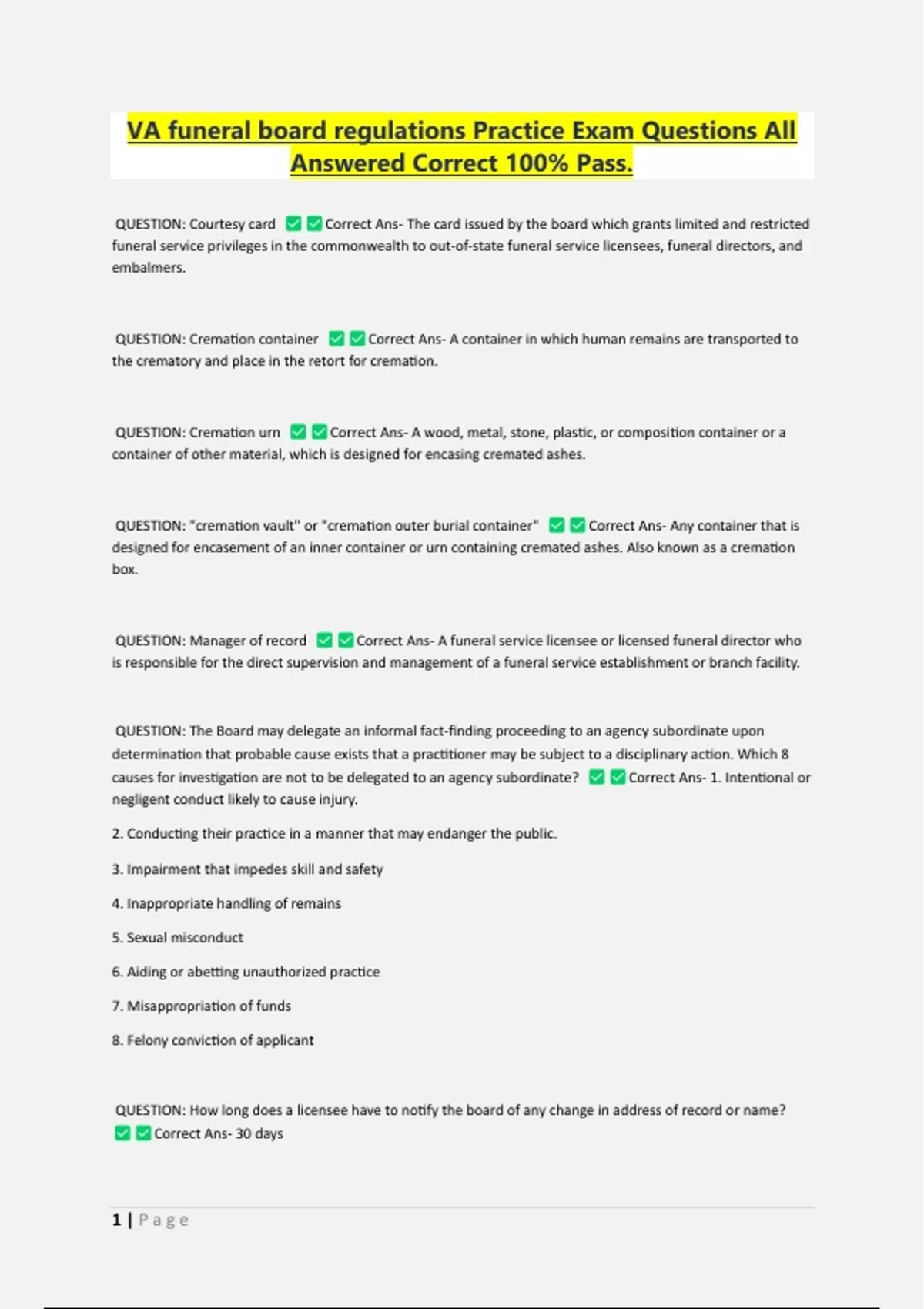 VA funeral board regulations Practice Exam Questions All Answered ...
