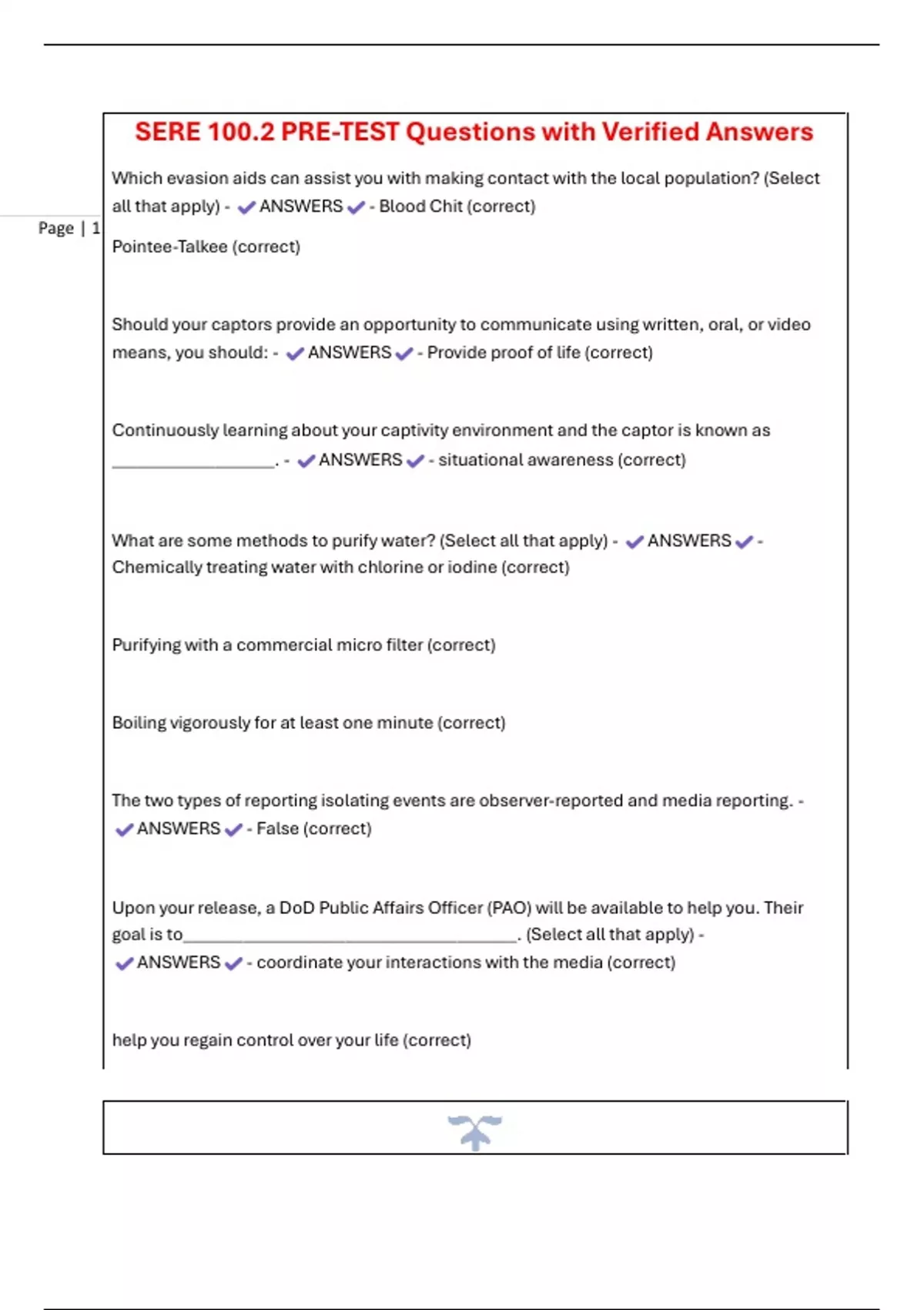 SERE 100.2 PRE-TEST Questions with Verified Answers - SERE 100.2 ...