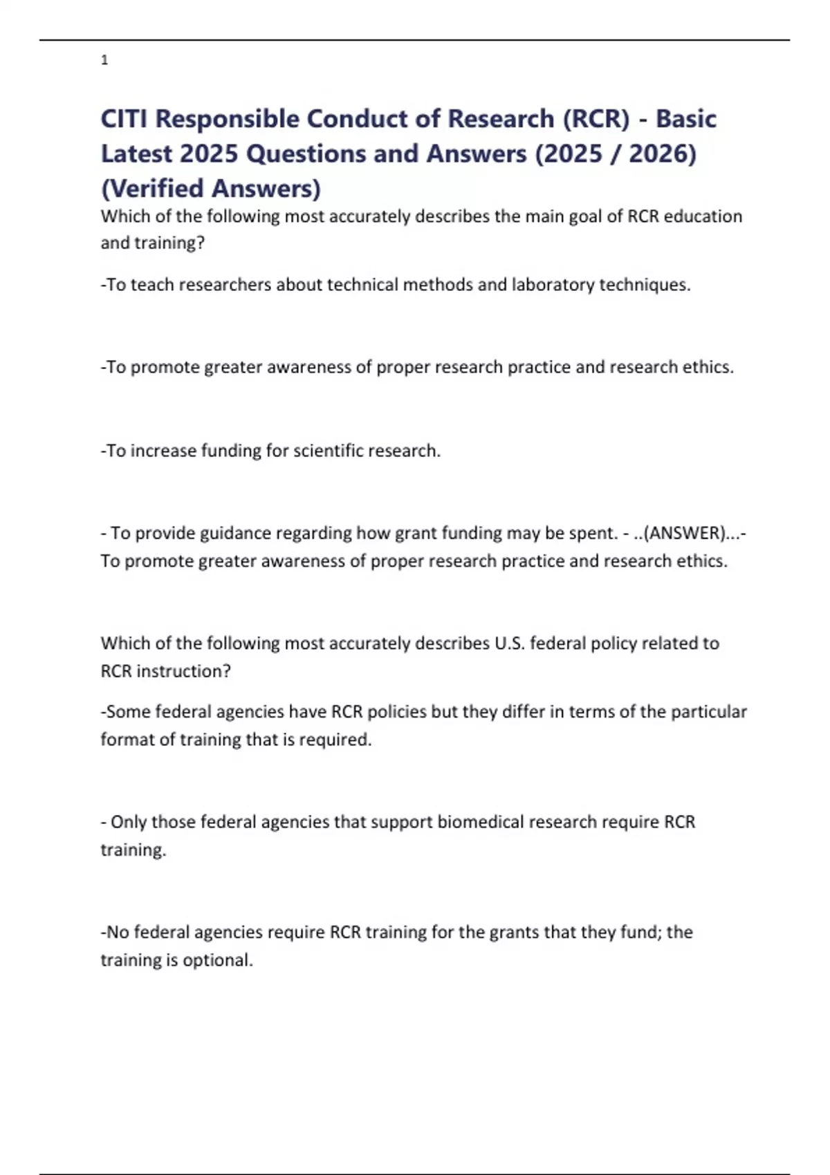 CITI Responsible Conduct of Research (RCR) - Basic Latest 2025 ...