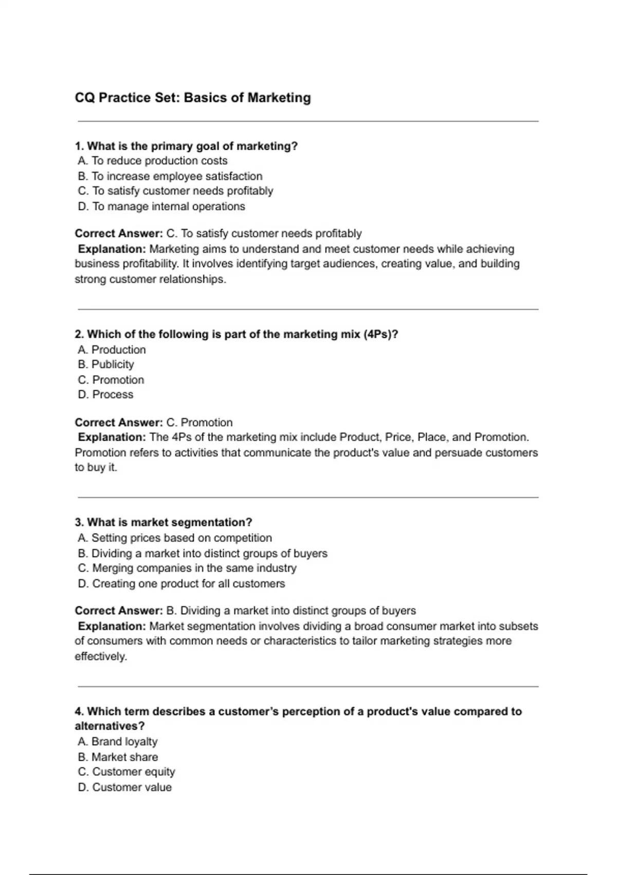 Basics of Marketing – Practice Set | Complete MCQ Collection with ...