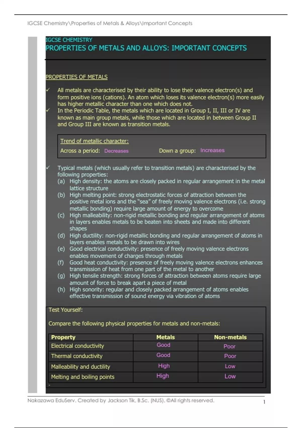 Summary GCE GCSE IGCSE Secondary School High School Chemistry ...