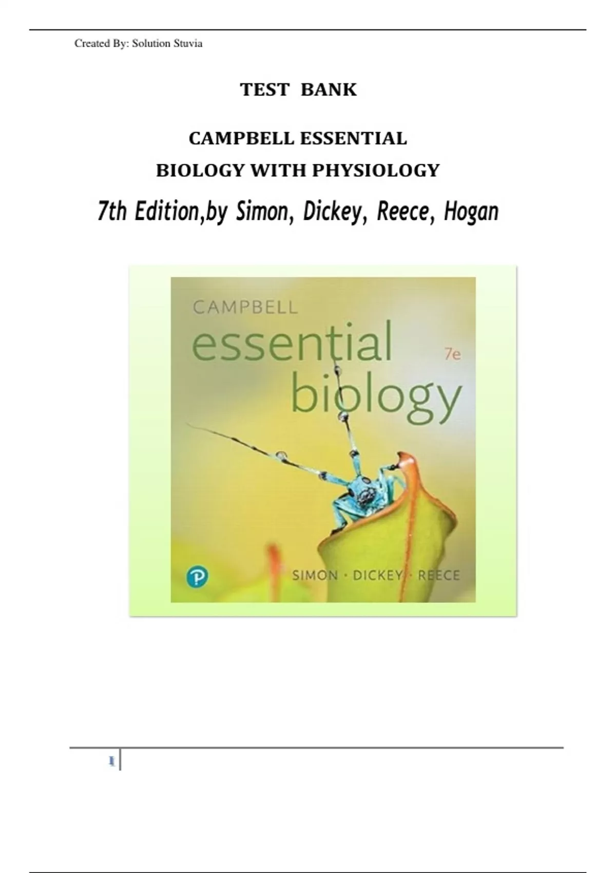 TEST BANK CAMPBELL ESSENTIAL BIOLOGY WITH PHYSIOLOGY 7th Edition,by ...