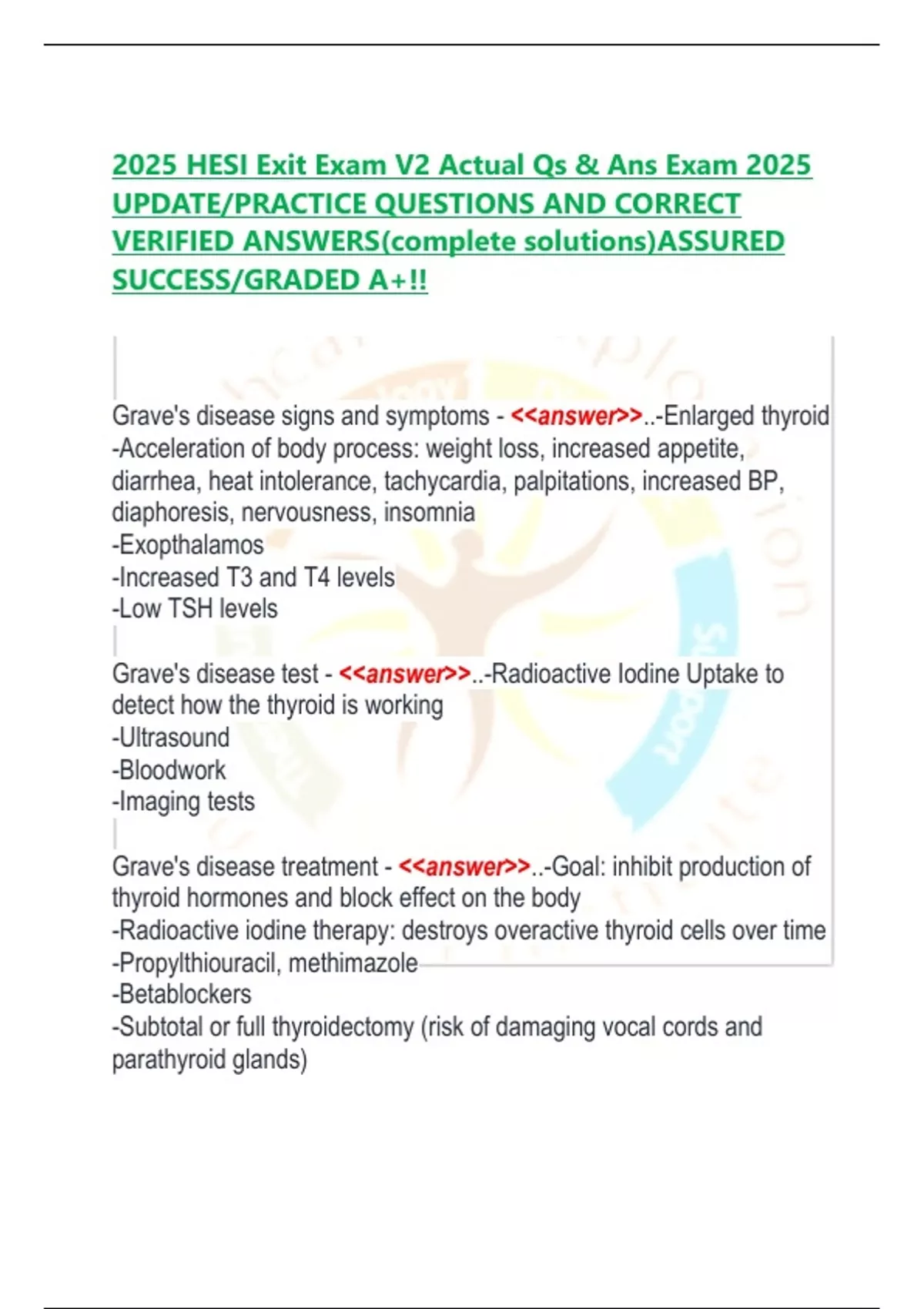 2025 HESI Exit Exam V2 Actual Qs & Ans Exam 2025 UPDATE/PRACTICE ...