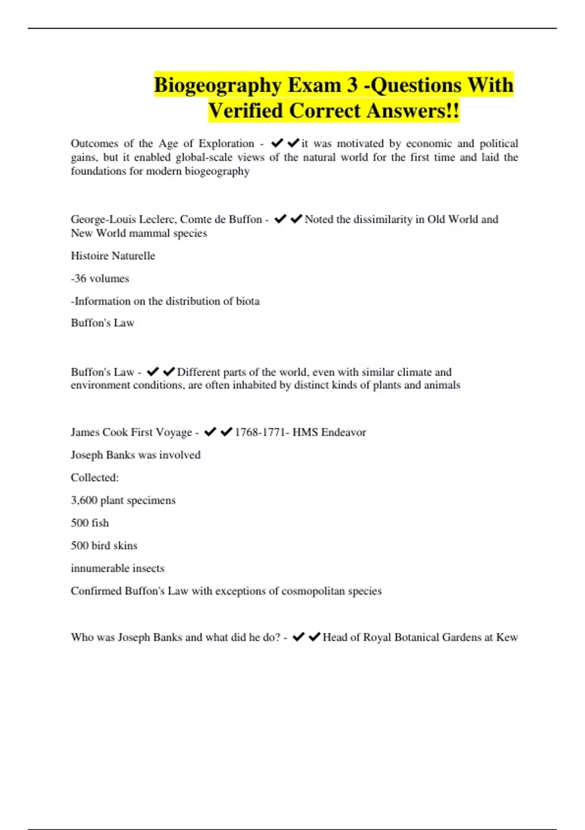 Biogeography Exam 3 -Questions With Verified Correct Answers ...