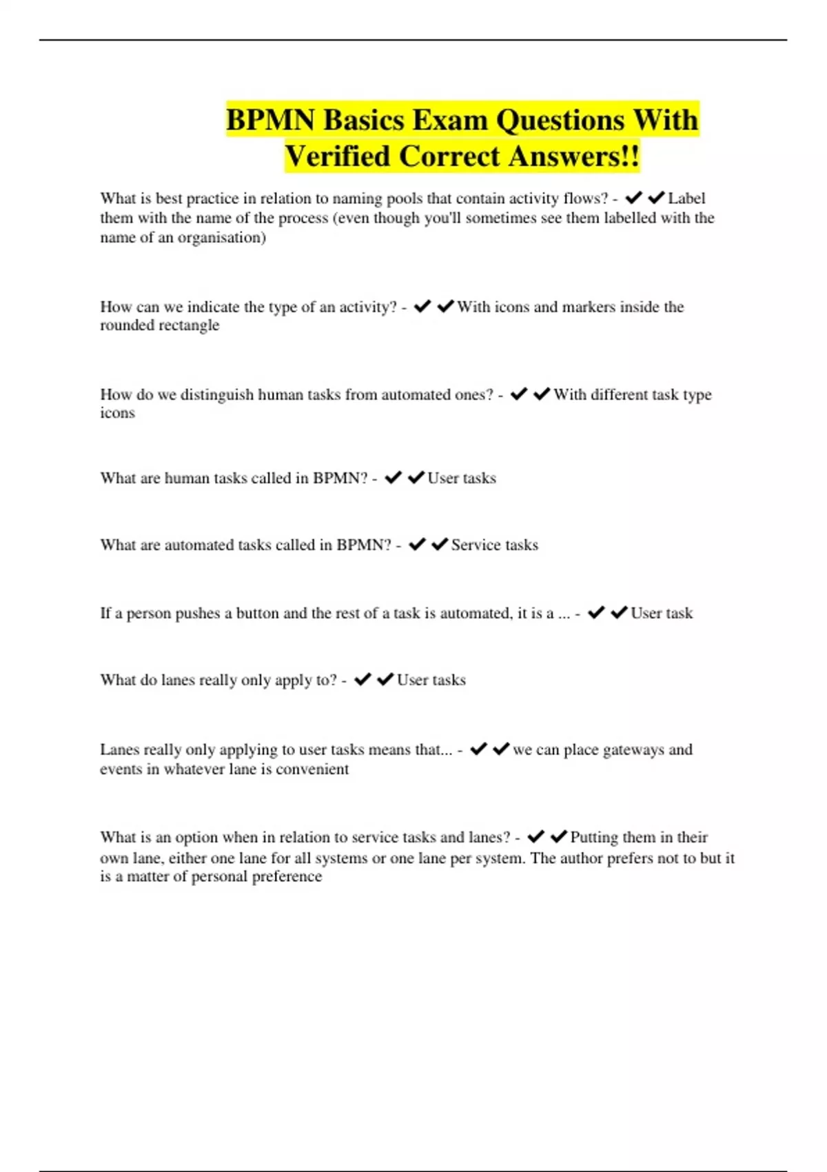BPMN Basics Exam Questions With Verified Correct Answers - BPMN - Stuvia US