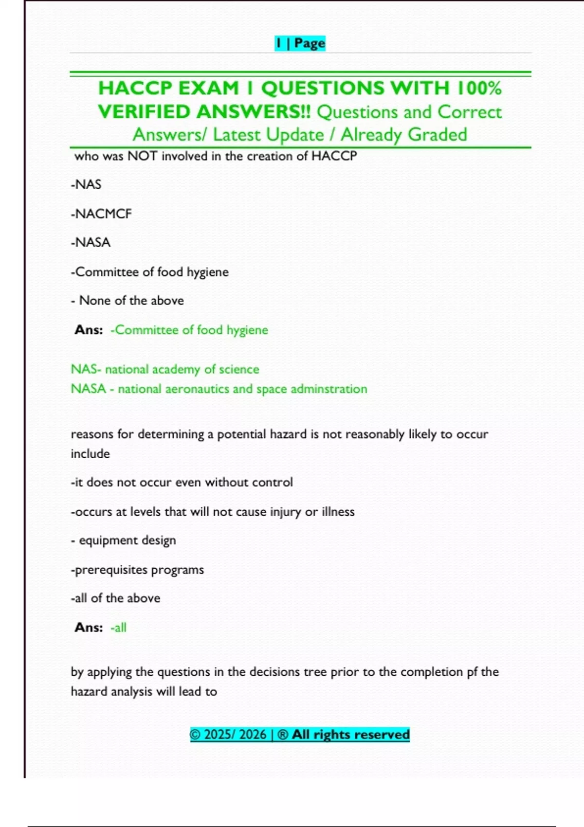 HACCP Exam Preparation 2025/2026 – Verified Questions and Answers ...