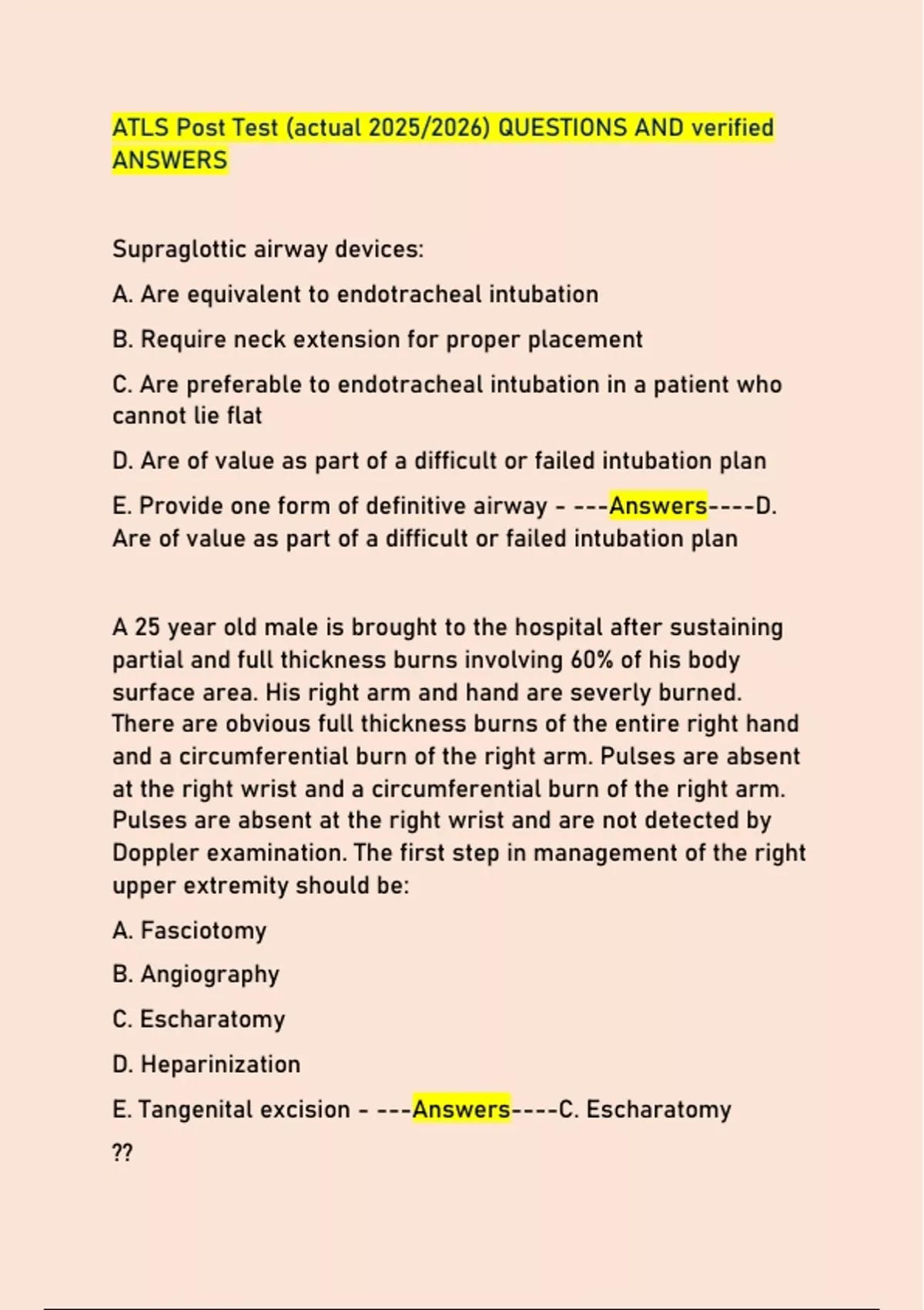 ATLS Post Test (actual 2025/2026) QUESTIONS AND verified ANSWERS - ATLS ...