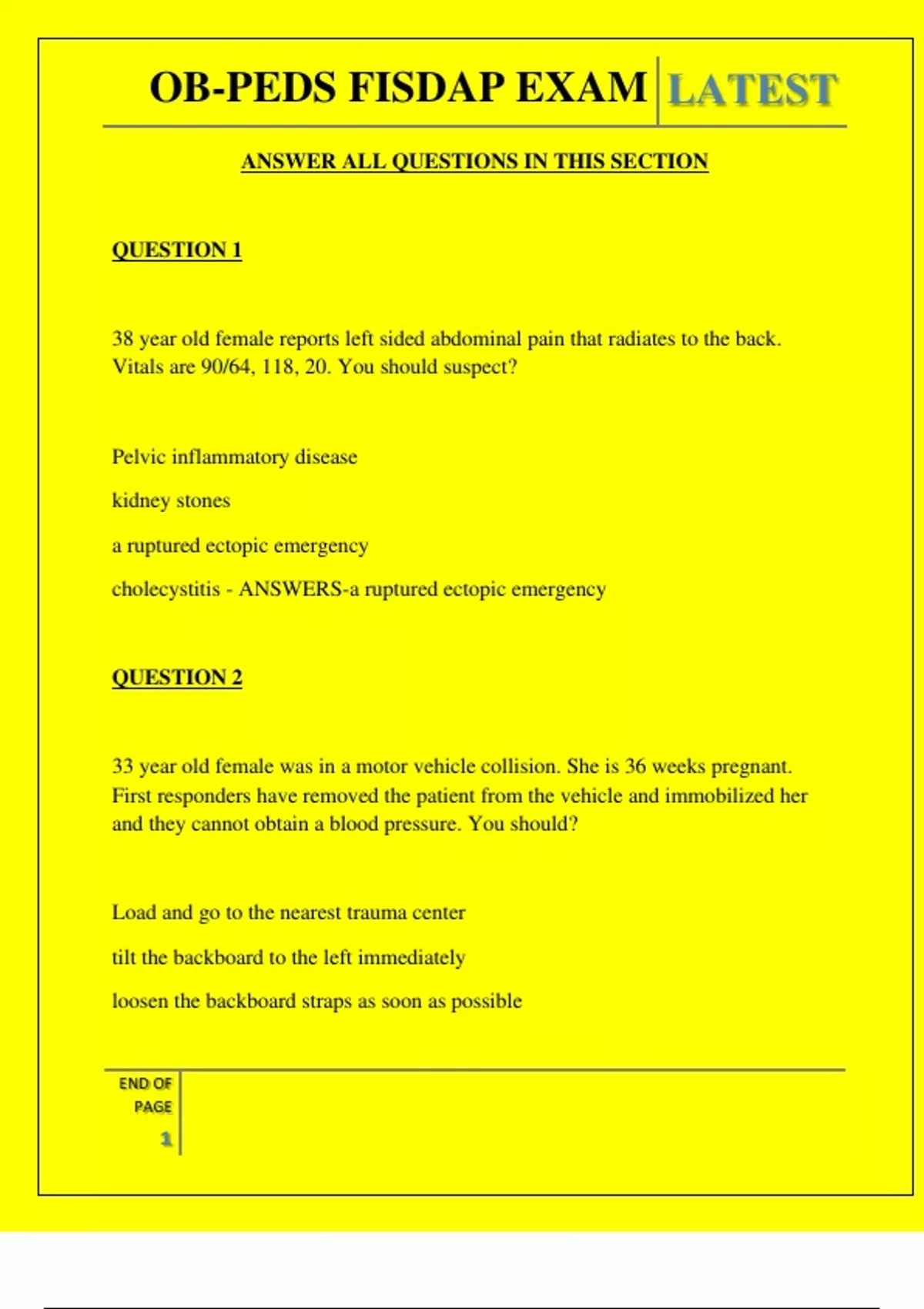 OB-PEDS FISDAP EXAM QUESTIONS AND ANSWERS 2025 - OB-PEDS FISDAP - Stuvia US