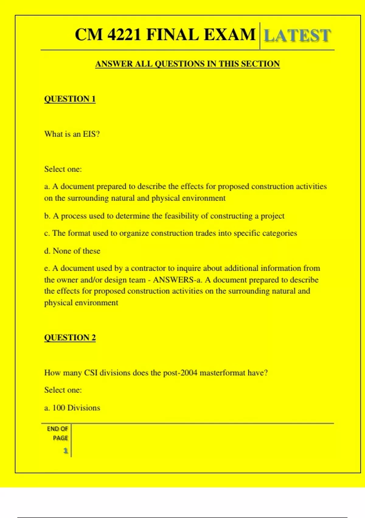 CM 4221 FINAL EXAM QUESTIONS AND ANSWERS 2025 - CM 4221 - Stuvia US