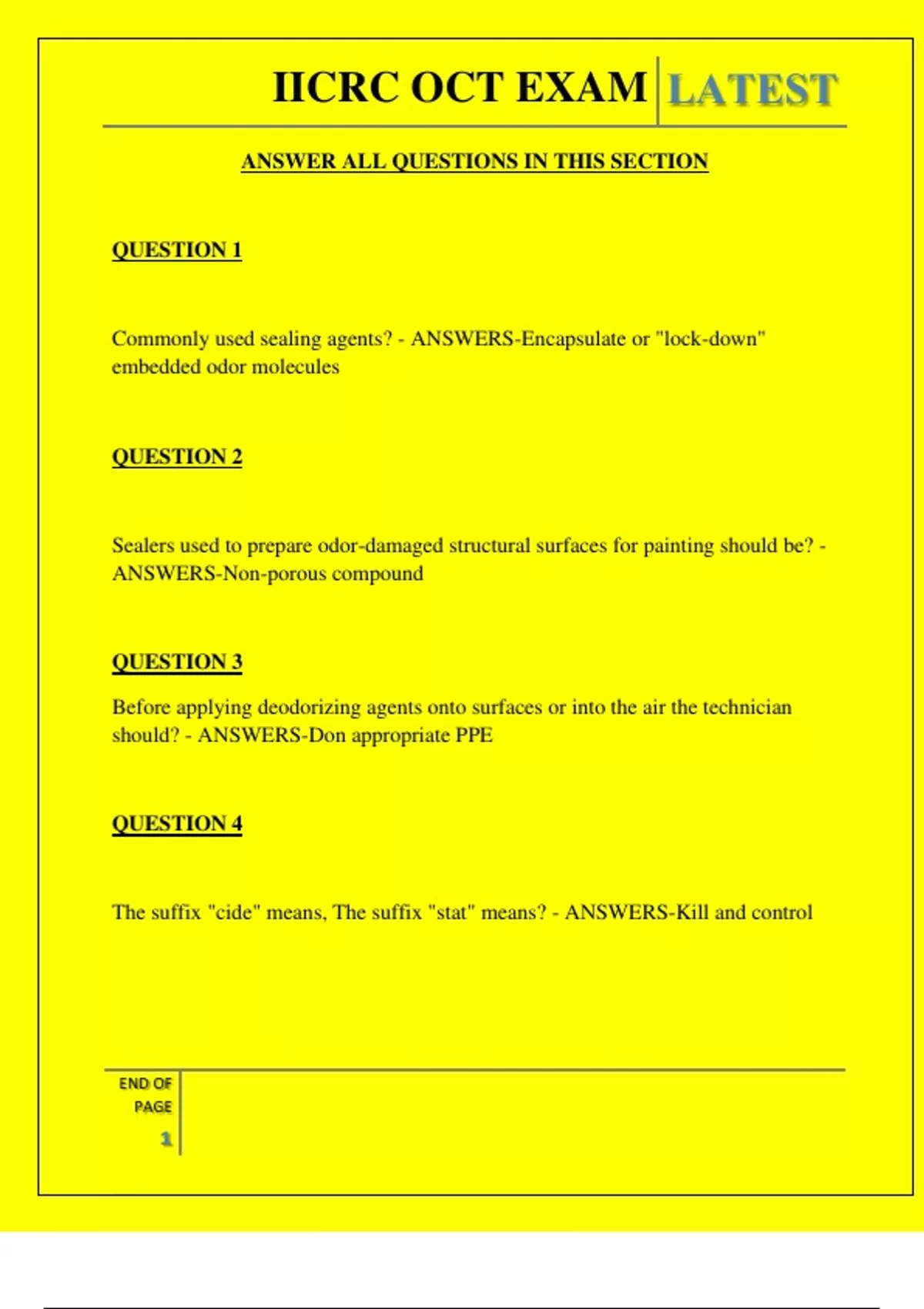 IICRC OCT EXAM QUESTIONS AND ANSWERS 2025 - IICRC OCT - Stuvia US