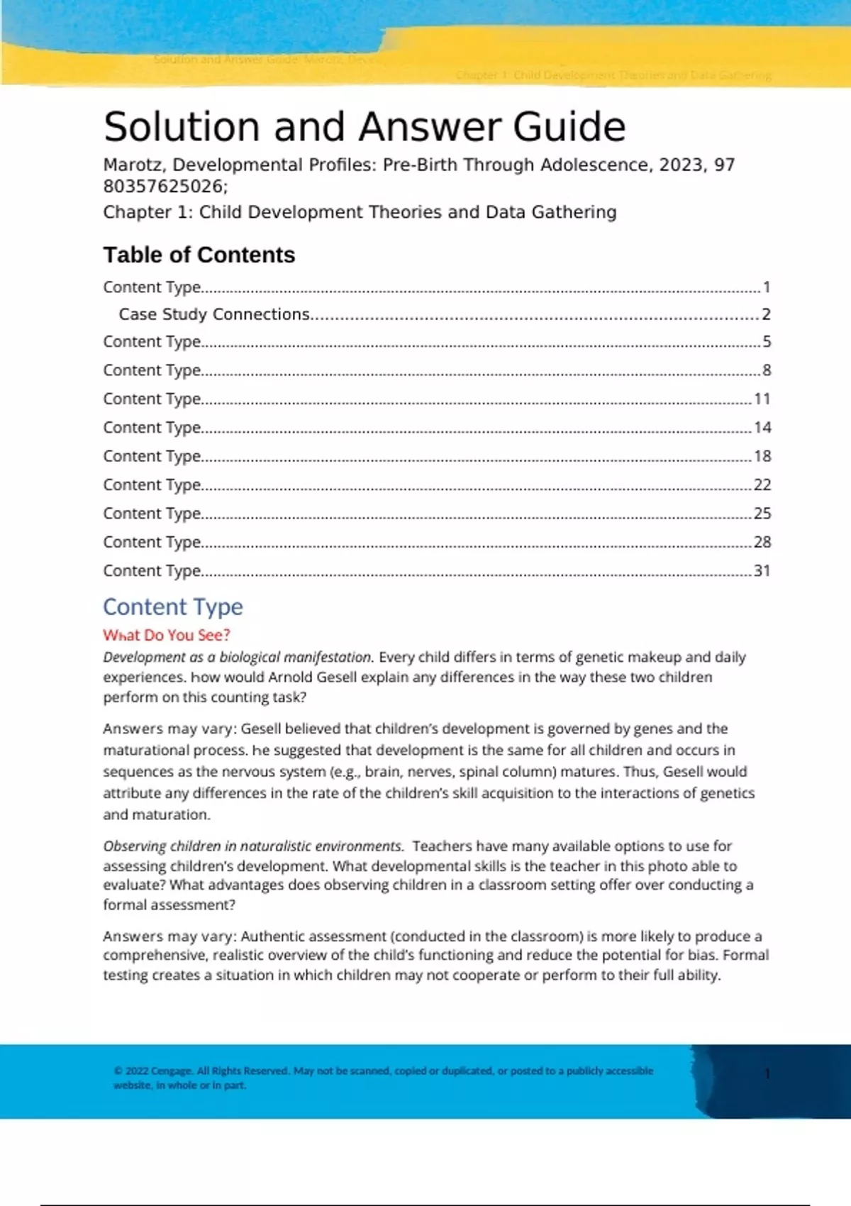 Solutions manual, answers: Developmental Profiles Pre-Birth Through ...