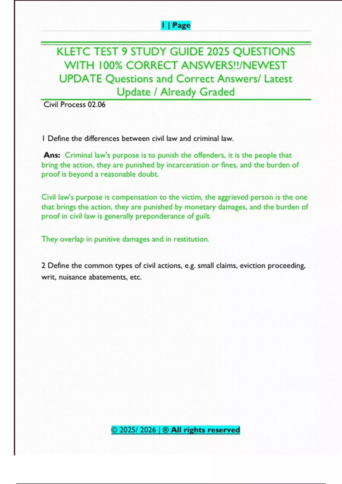 KLETC Test 9 Study Guide 2025 – Questions and Answers from Kansas Law ...