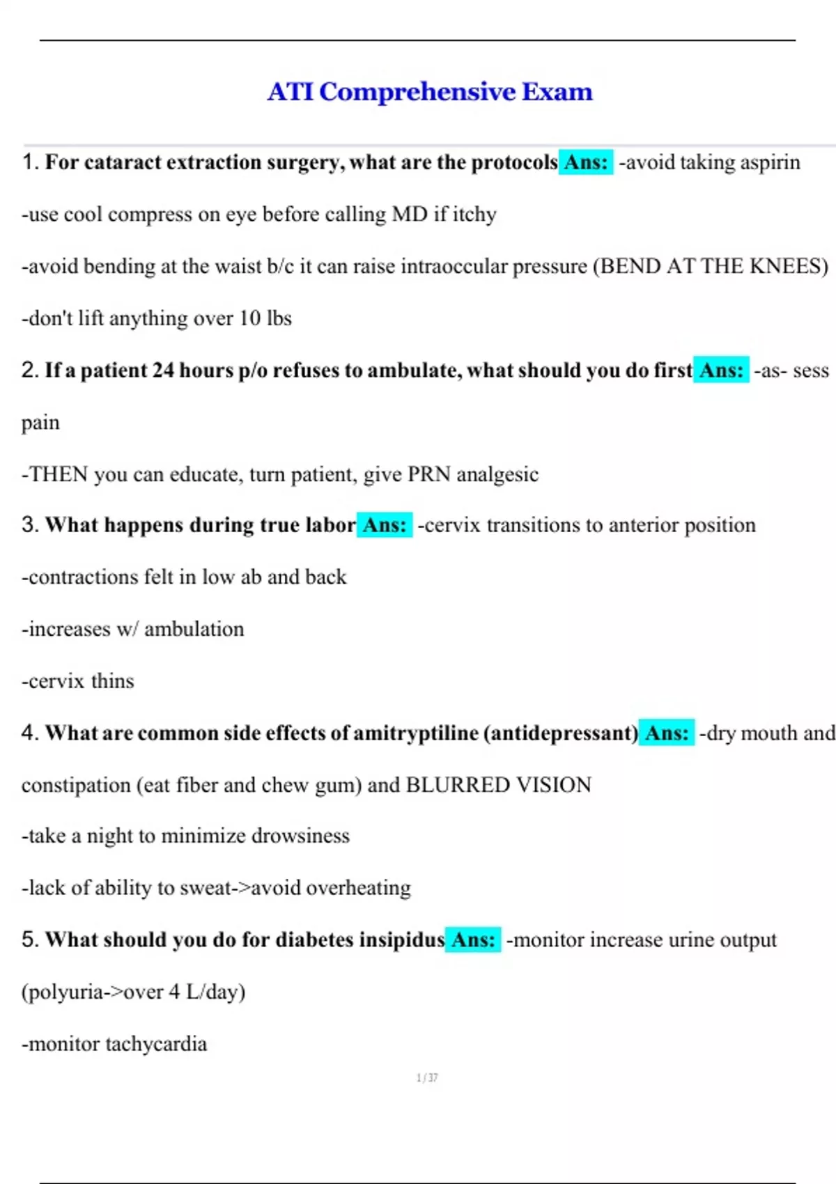 ATI Comprehensive Exit Exam (Version 1, 2, 3, 4) with Questions and ...