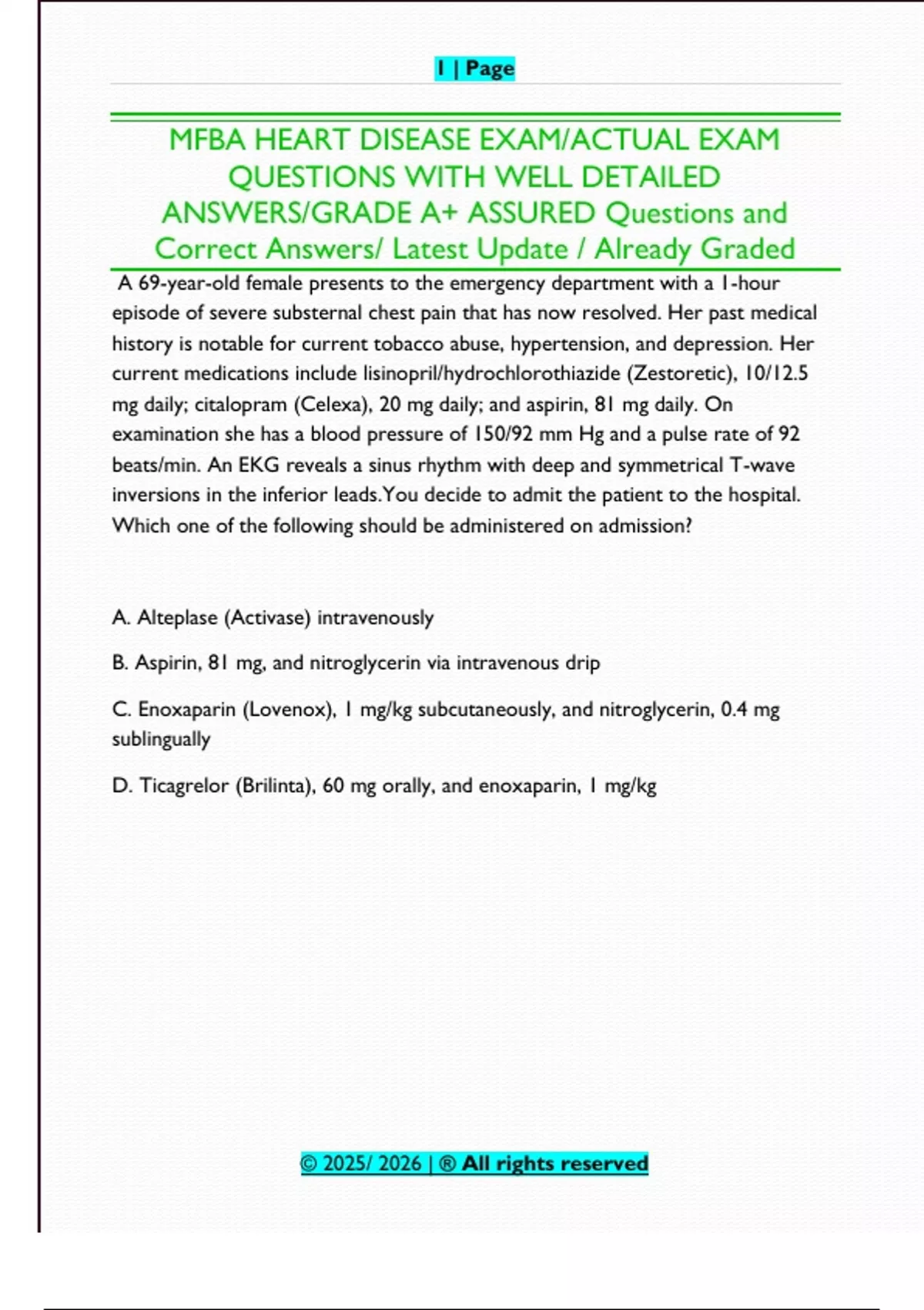 Medical Foundations of Biomedical Sciences (MFBA) – Heart Disease Exam ...