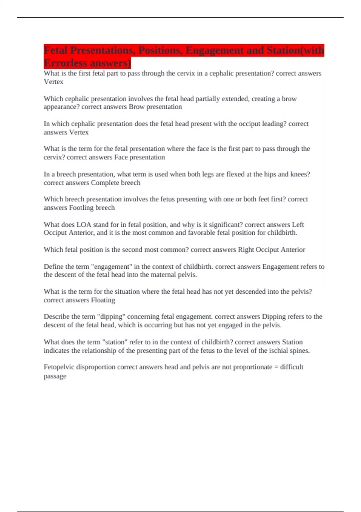 Fetal Presentations, Positions, Engagement and Station(with Errorless ...