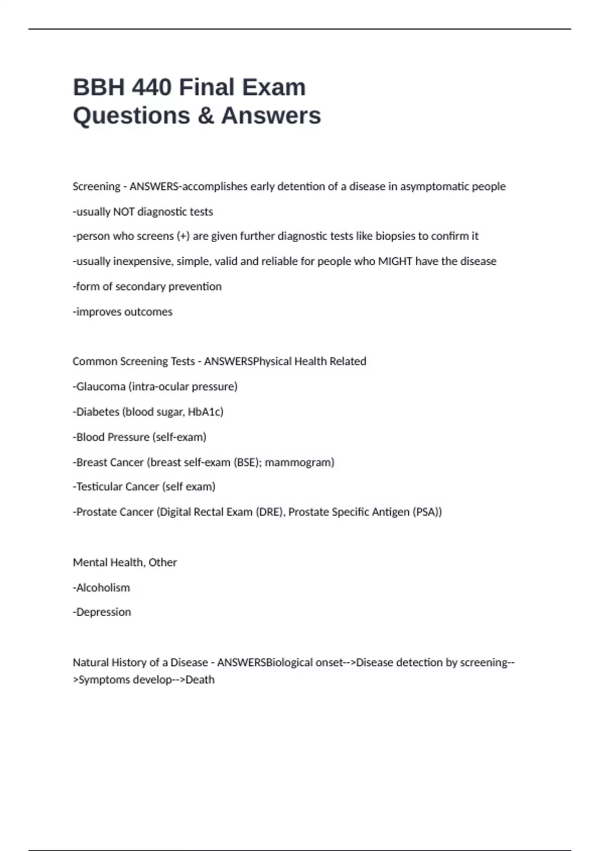 BBH 440 Final Exam Questions & Answers - BBH 440 - Stuvia US