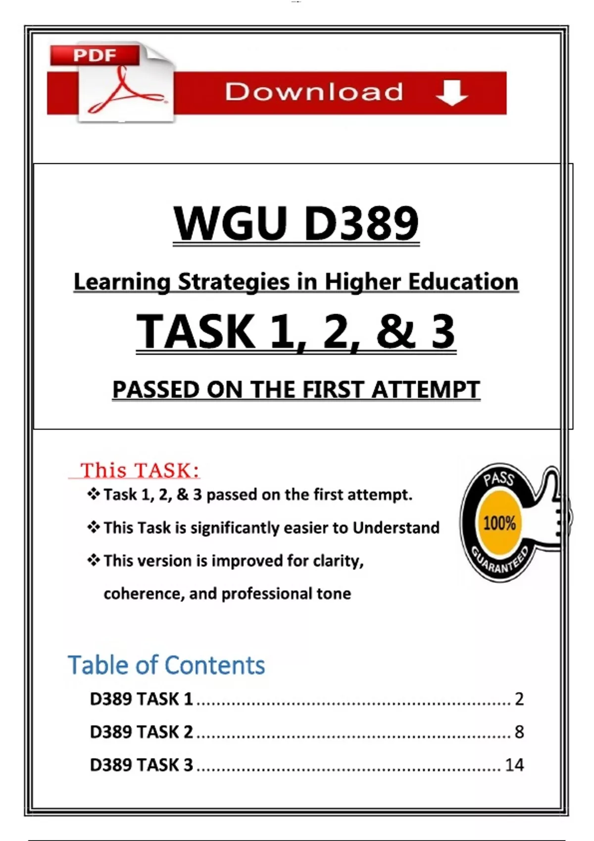 D389 Task 1, Task 2 & Task 3 - Passed on First Attempt - 2025 Complete Task Pack - D389 (D389 ...