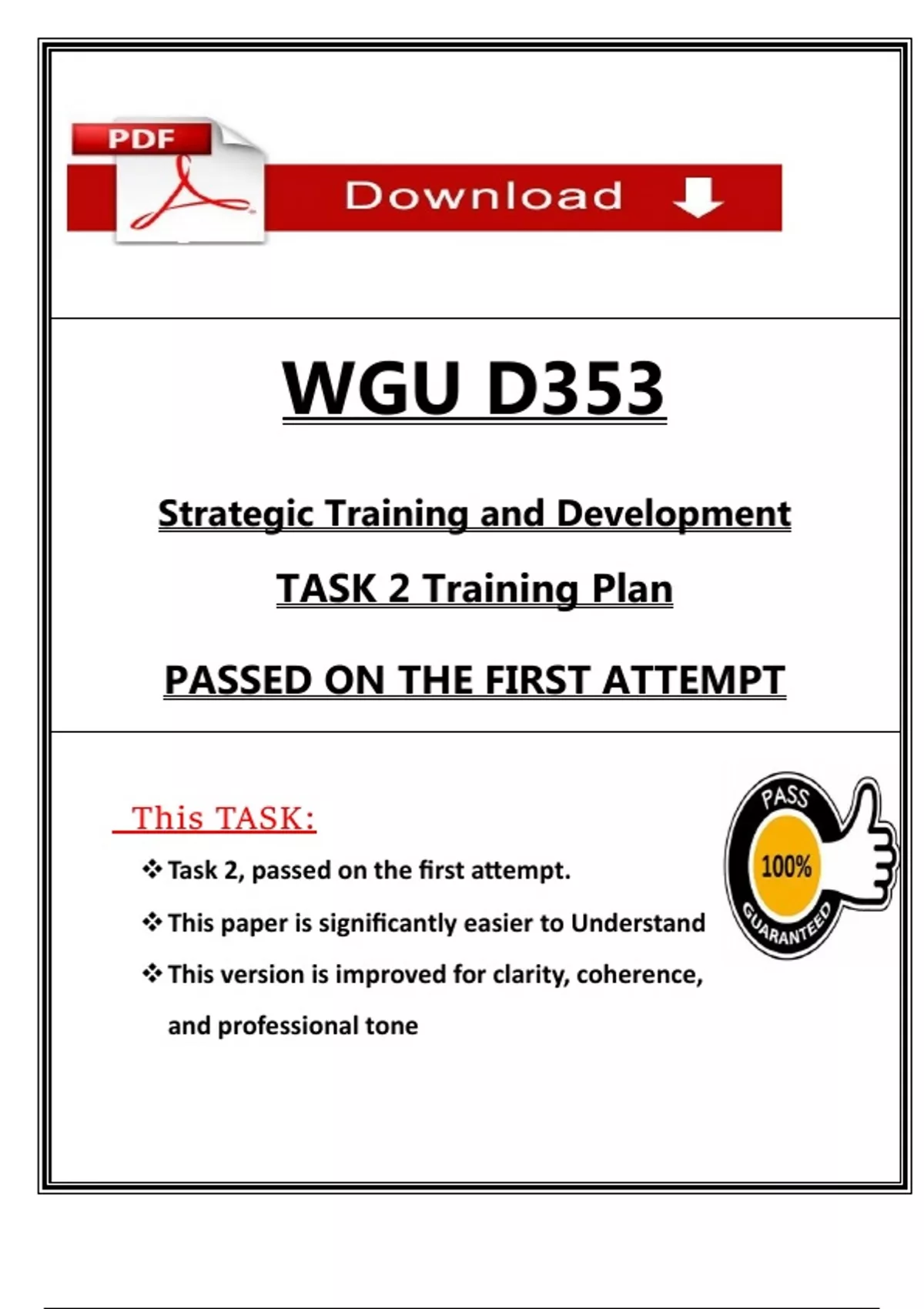 D353 Task 1, Task 2 & Task 3 (Passed First Attempt) – Complete Task Solutions - Stuvia US